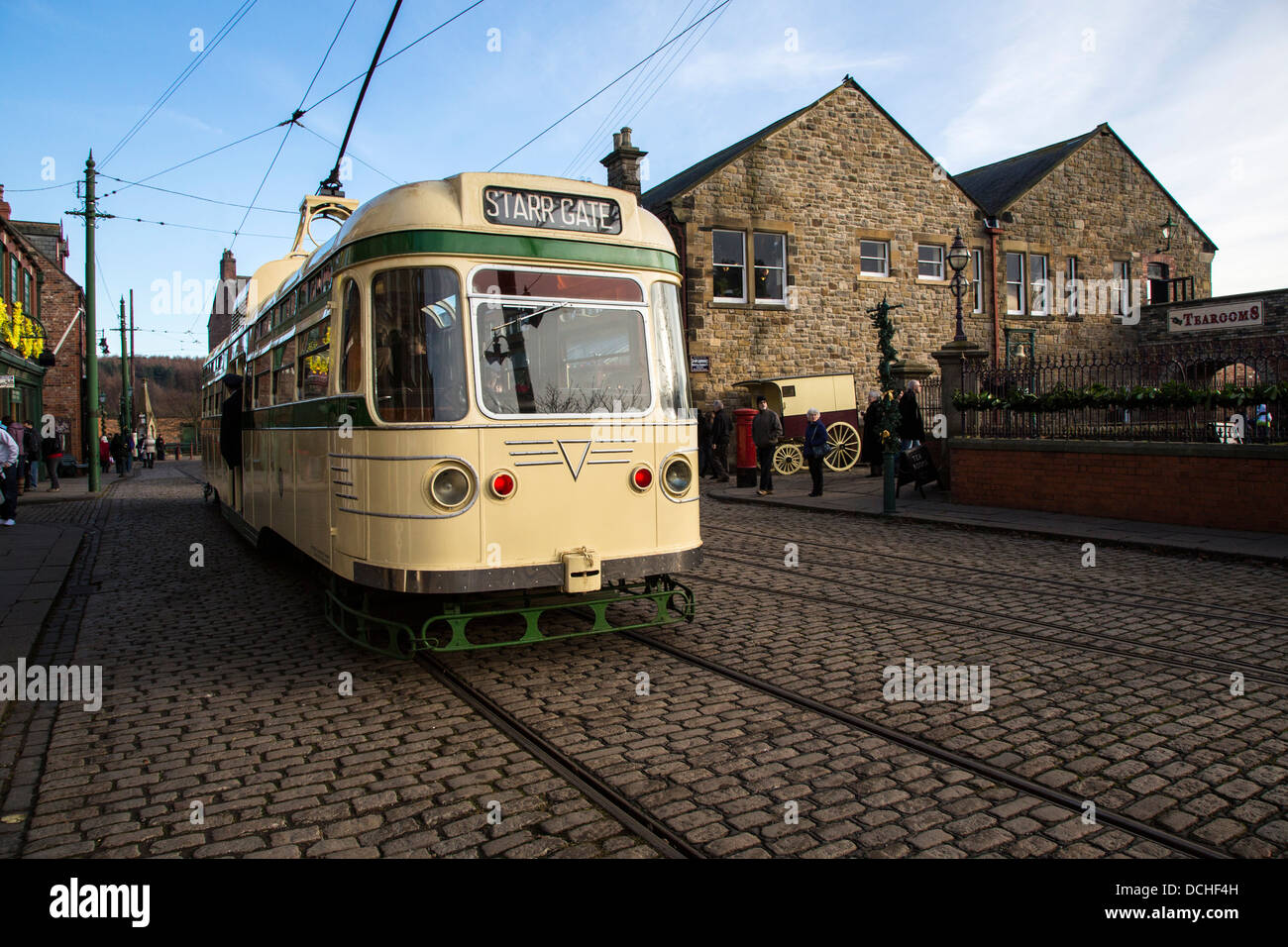 Electric Tram on the Main Street, Beamish Open Air Museum, County ...