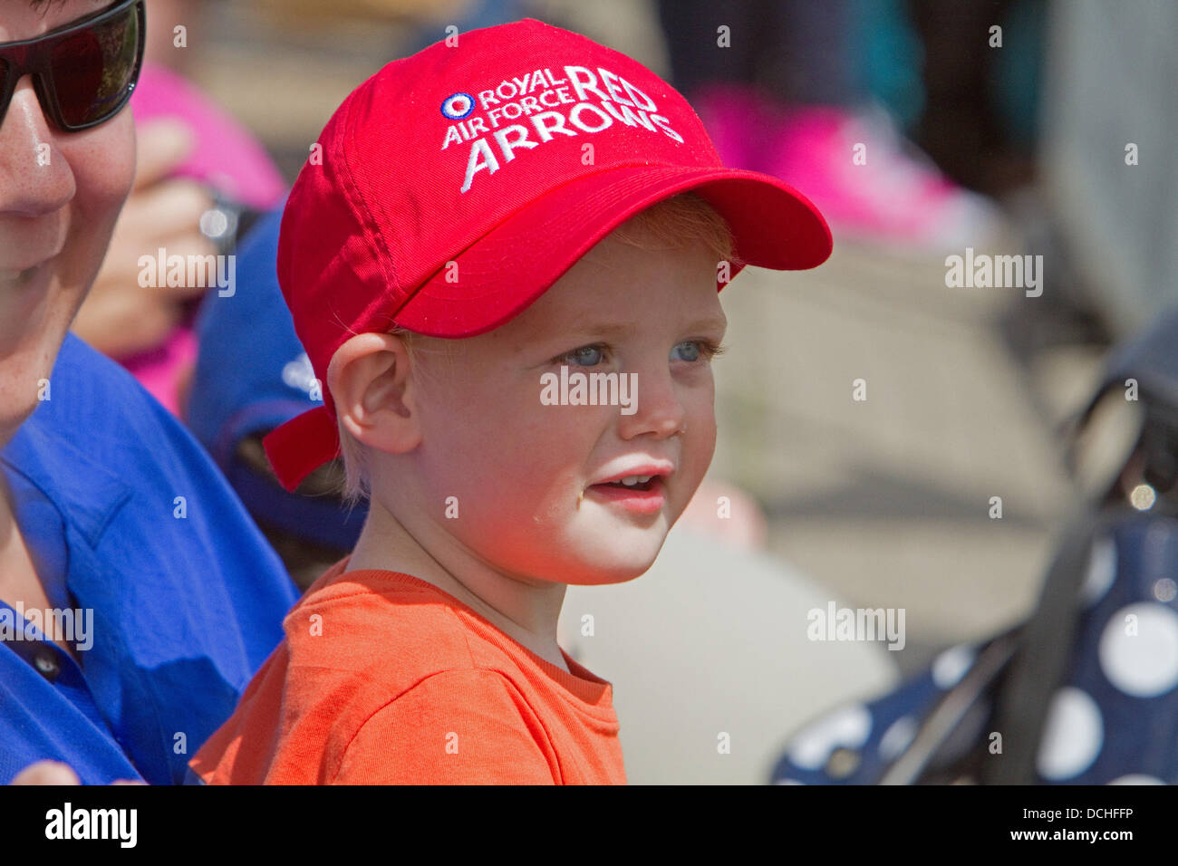 Eastbourne,UK,18th August 2013,A young Red Arrows fan is amazed by the ...