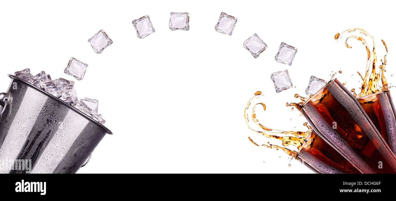 Fresh cola drink background with splash isolated on a white Stock Photo ...