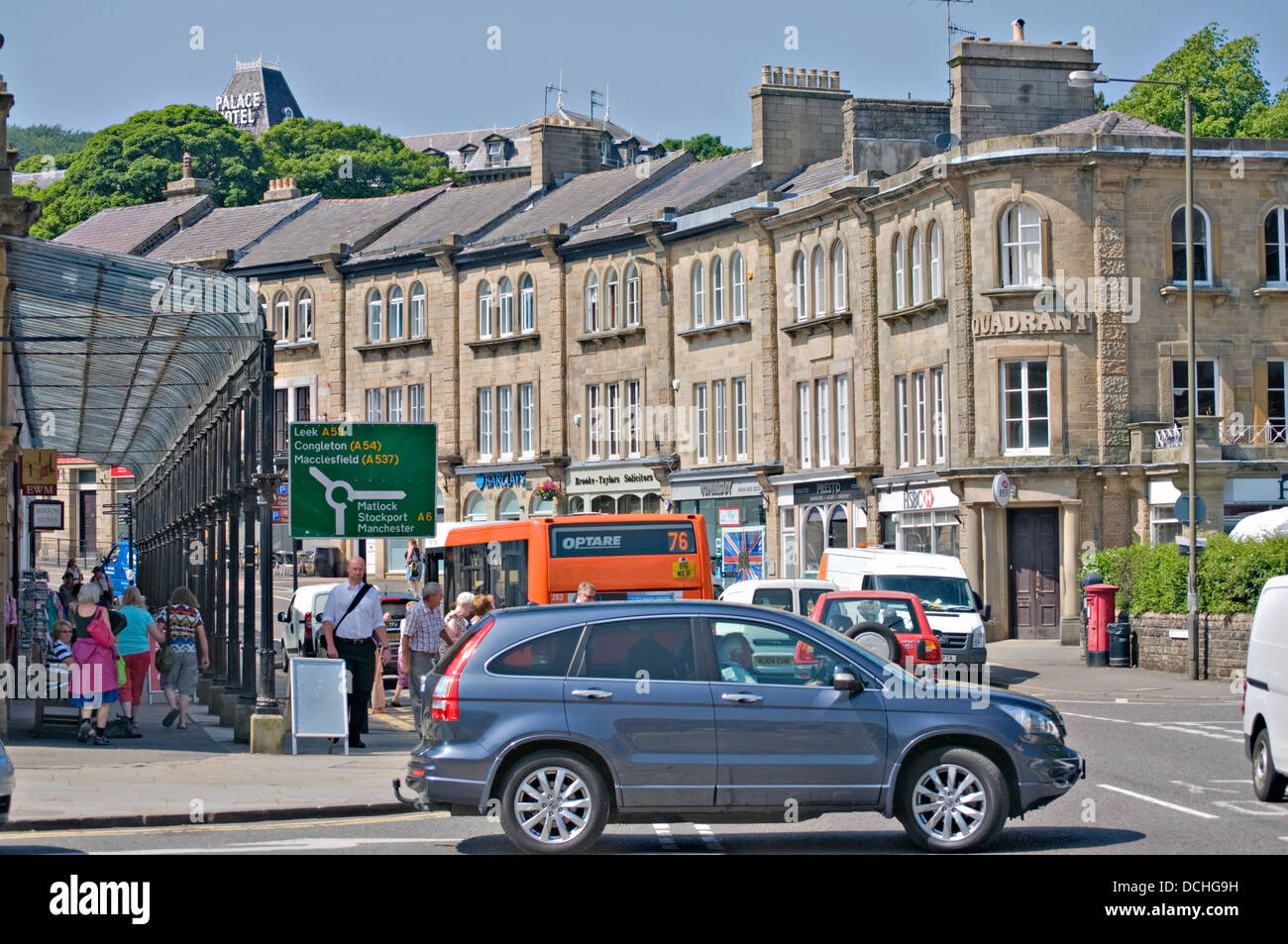 Landscape of Buxton town high street UK, taken form main square, during ...