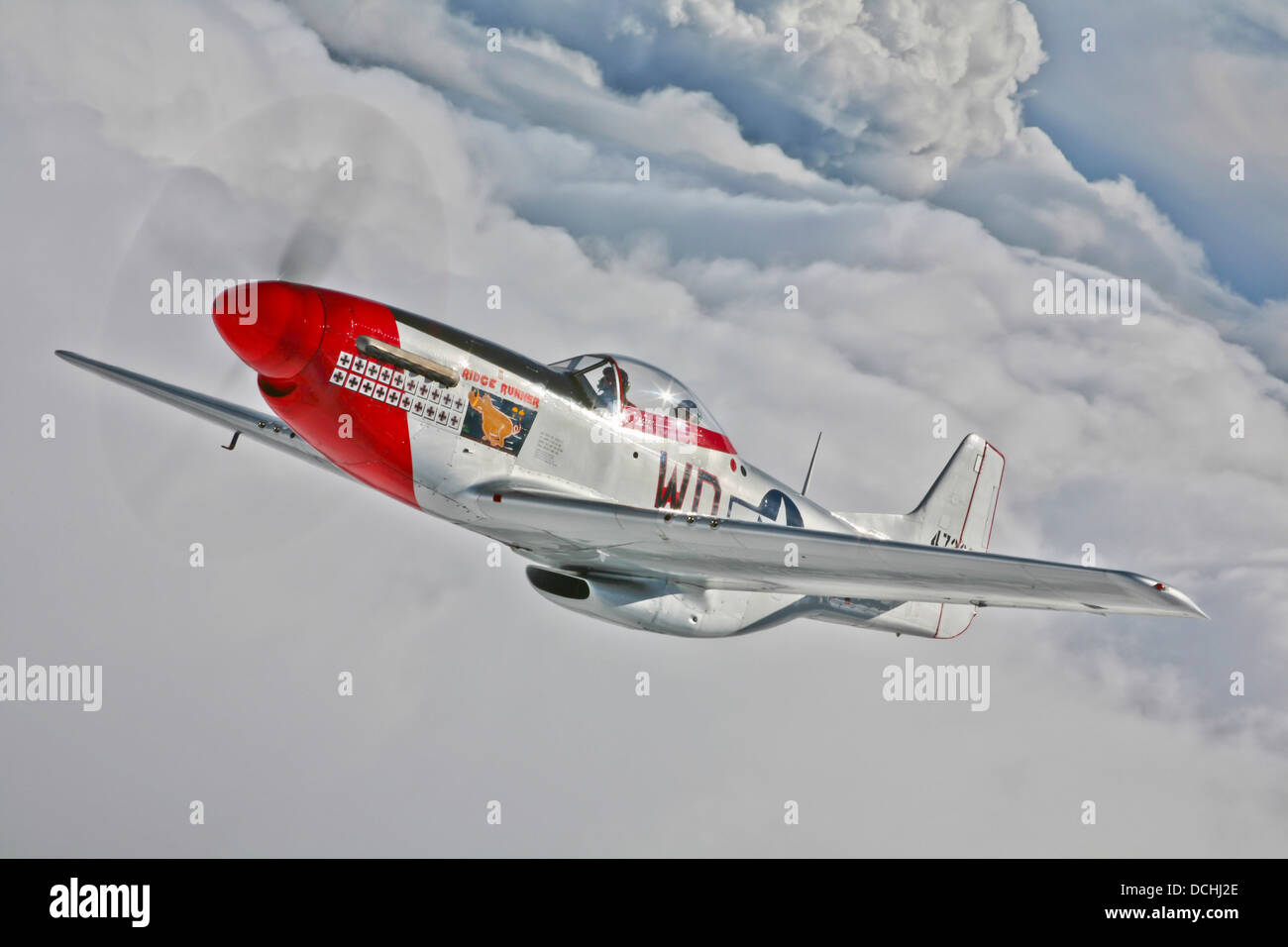 A P-51D Mustang, nicknamed Ridge Runner III, in flight near Hollister ...