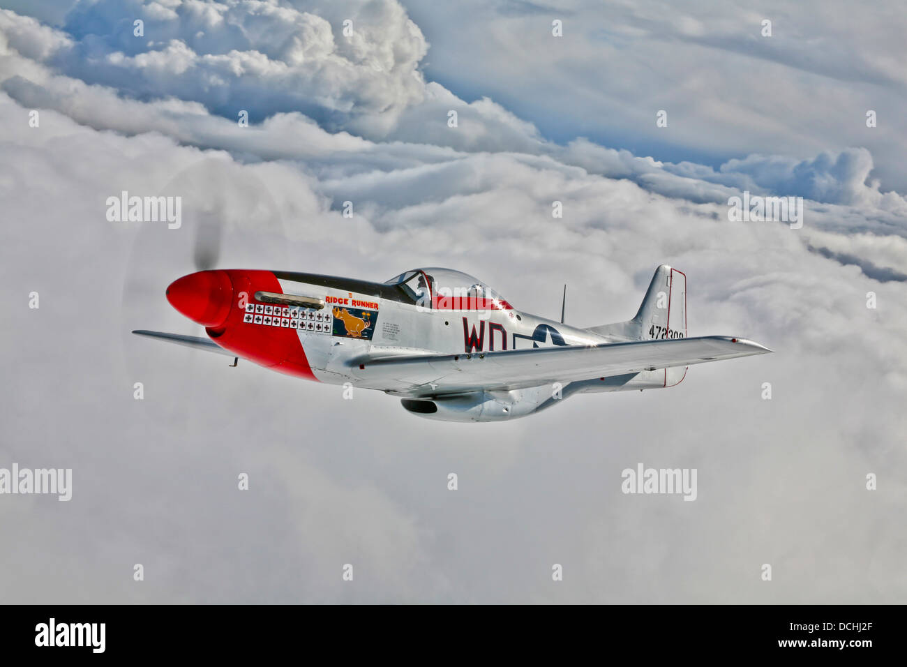 A P-51D Mustang, nicknamed Ridge Runner III, in flight near Hollister ...