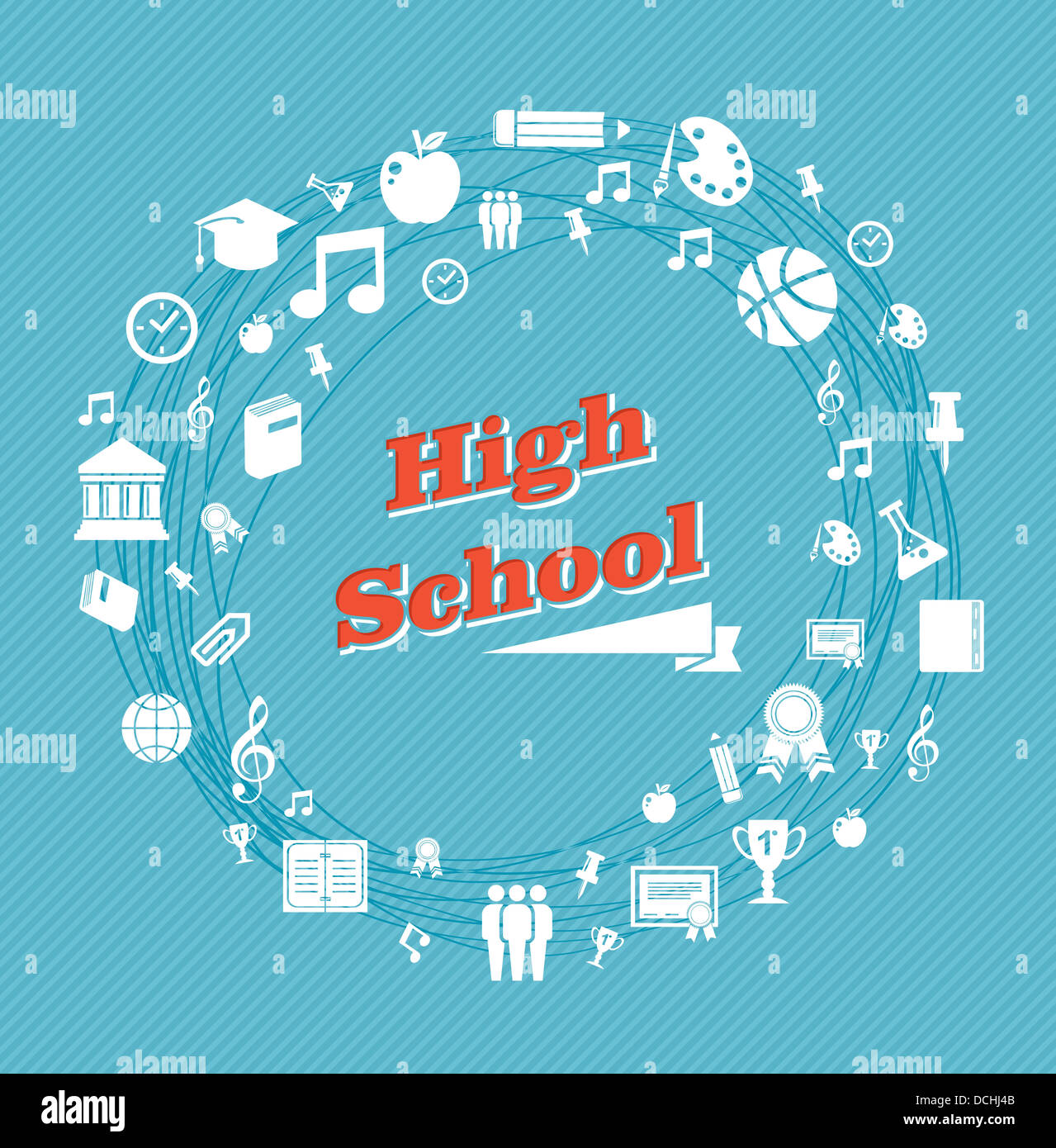 Back to school global icons high school education blue background ...