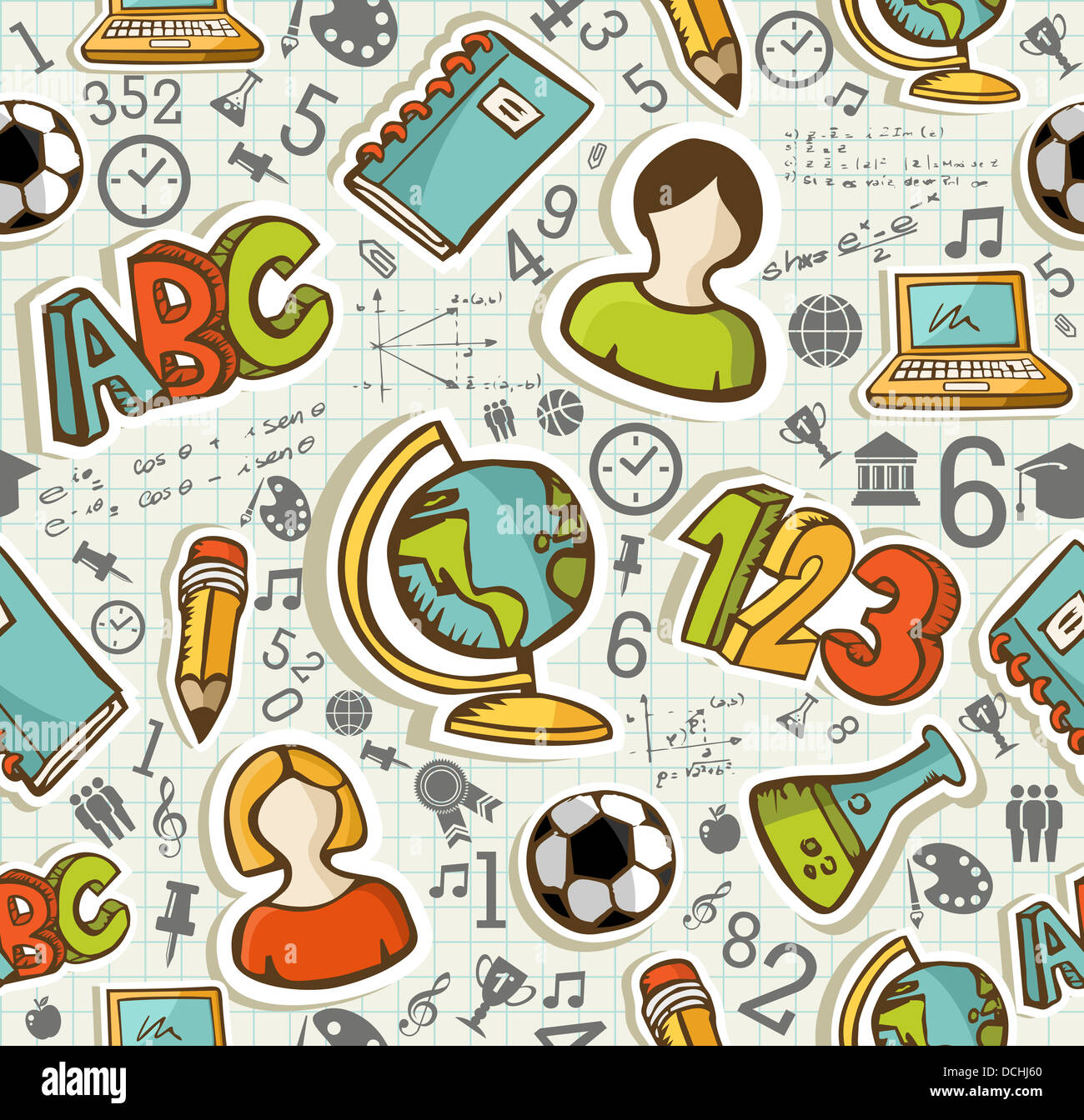 Education colorful icons back to school seamless pattern background ...