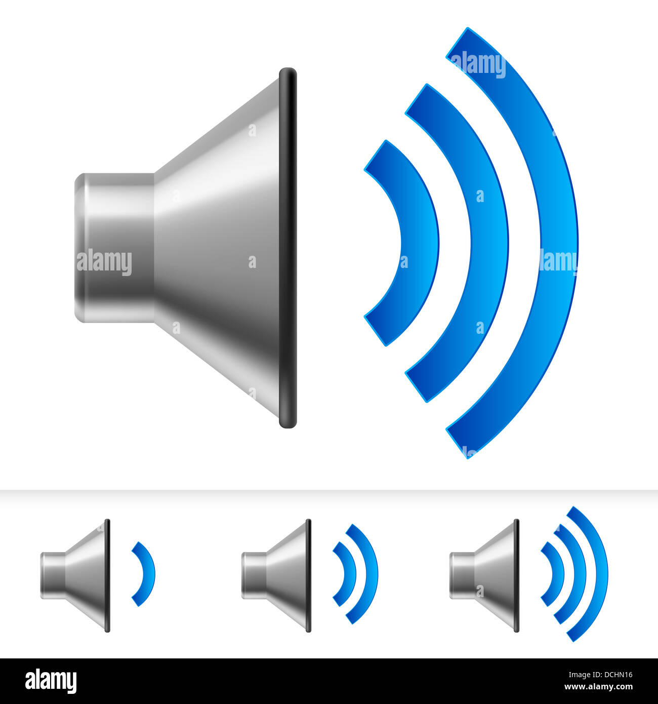 Set of speaker icons with different volume levels. Illustration on ...