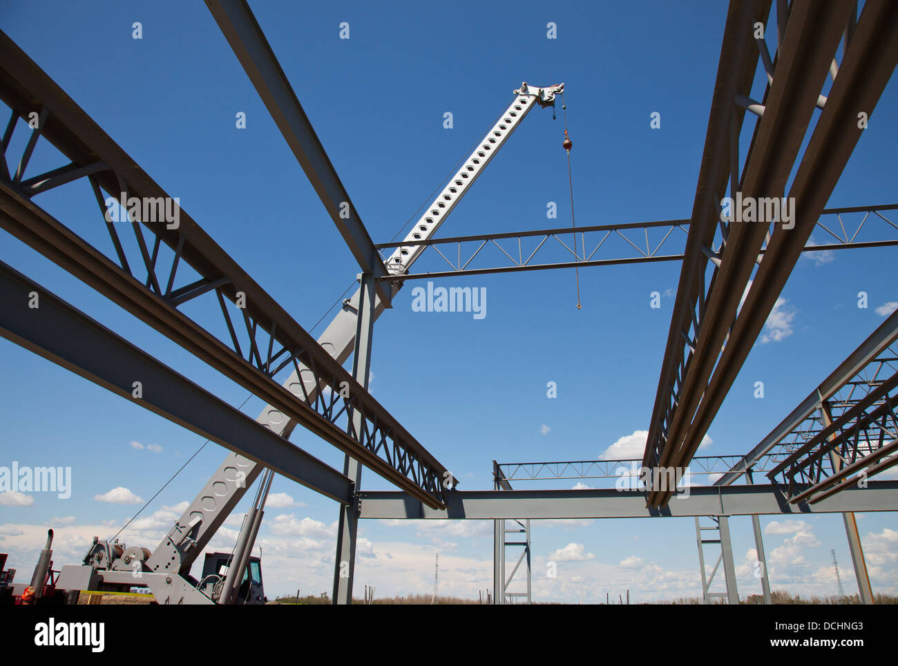 Steel Structures Being Moved By A Crane In Building Construction ...