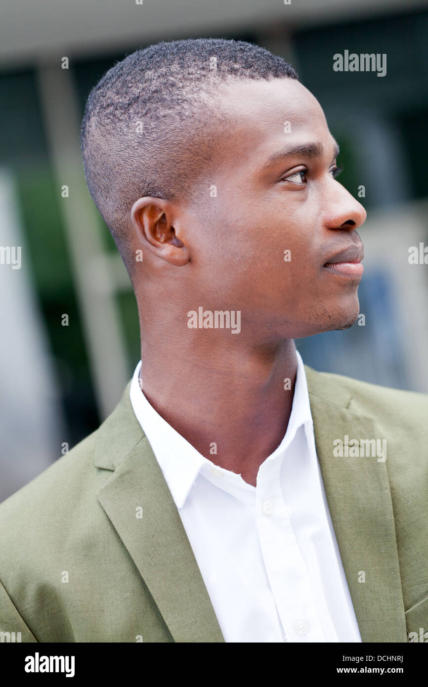 young successful african business man outdoor in summer self confident ...