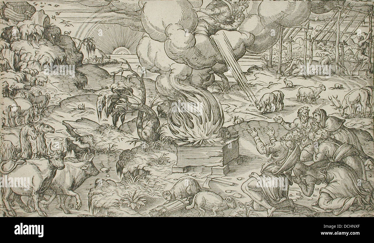 This artwork titled The Sacrifice of Noah illustrates the biblical ...