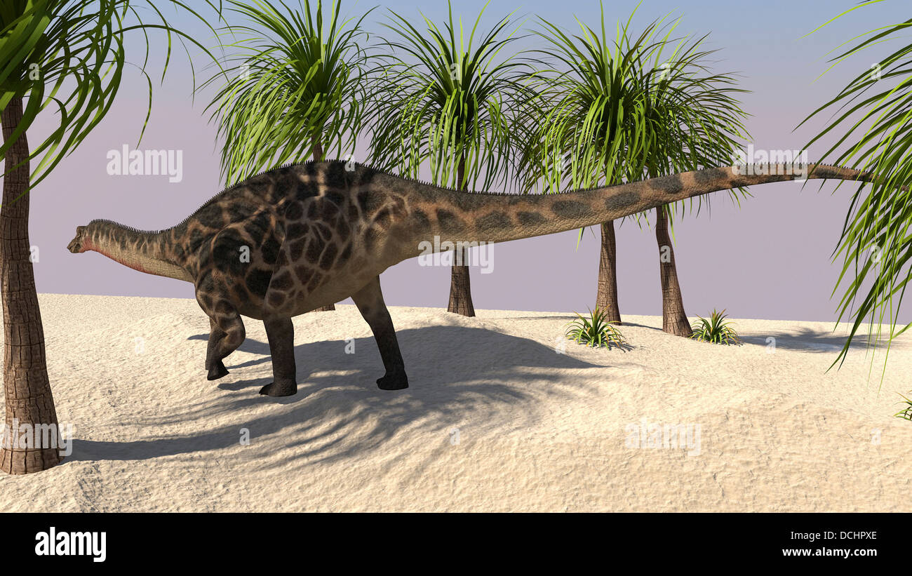 Dicraeosaurus walking in a tropical environment Stock Photo - Alamy