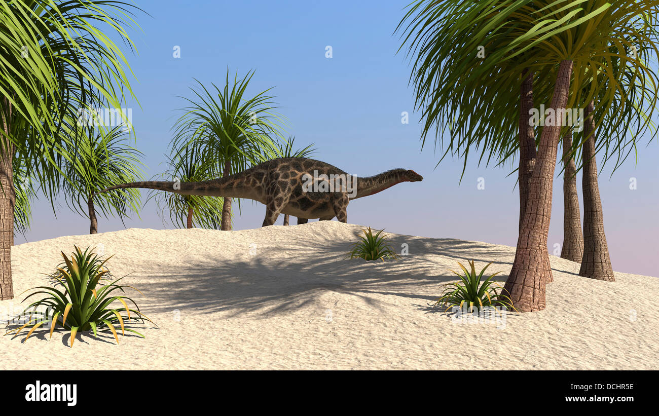 Dicraeosaurus walking in a tropical environment Stock Photo - Alamy