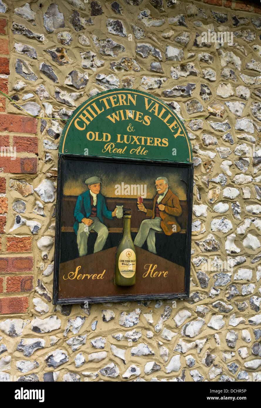 Antique style wooden sign at the entrance to Chiltern Valley Brewery ...