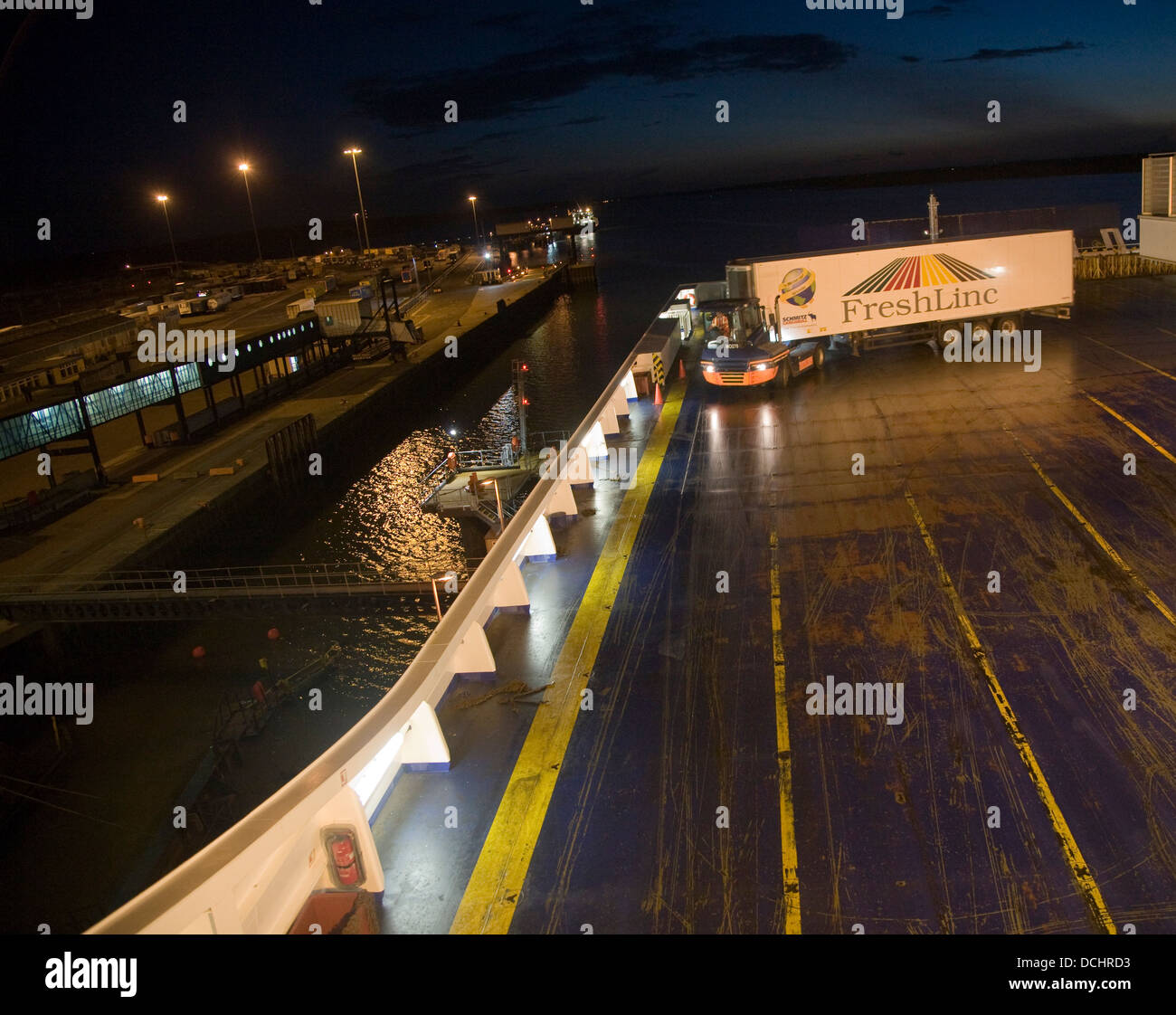 Freight container loaded onto Stena ferry at Harwich, England Stock ...