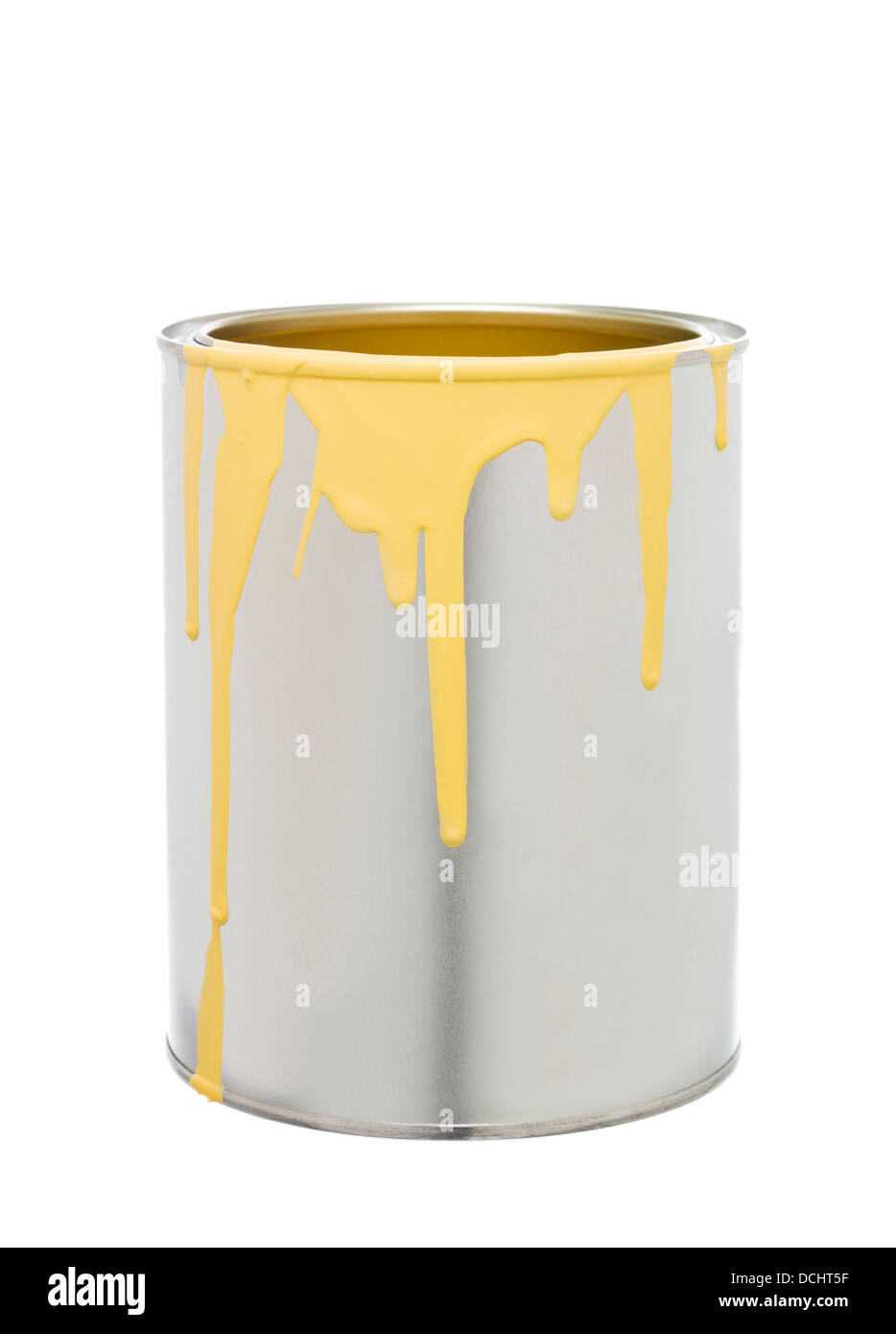 Paint Can with Yellow spill Stock Photo - Alamy