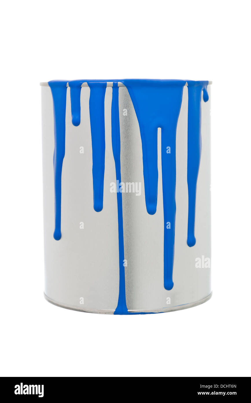 Paint Can with Blue spill Stock Photo - Alamy