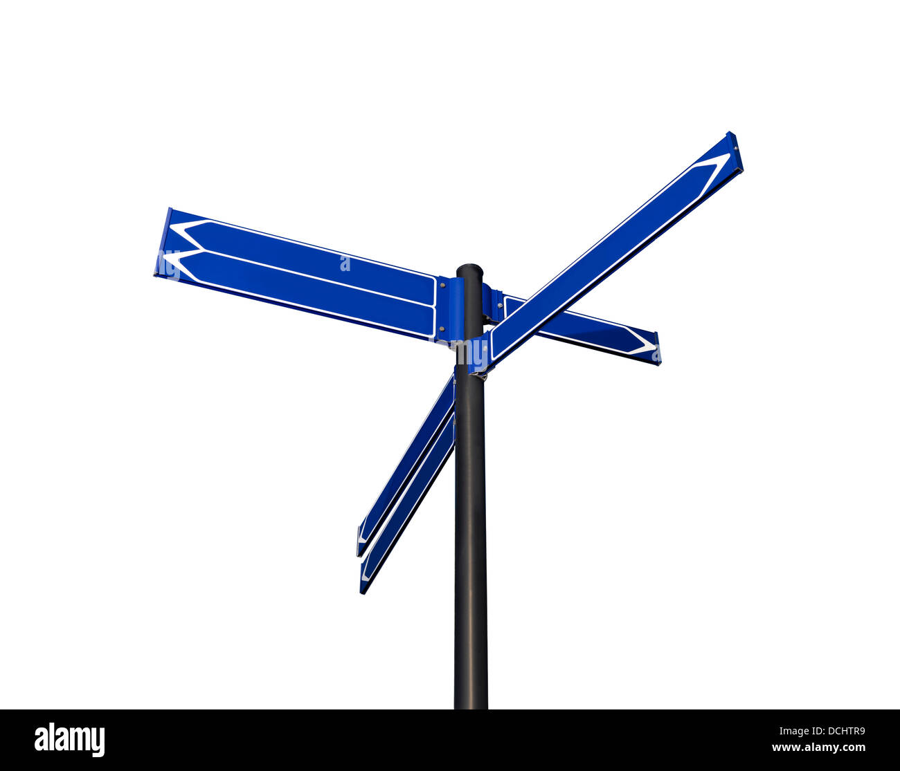 Blank signpost with six arrows Stock Photo - Alamy