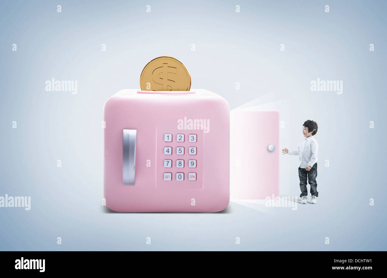 a boy entering a pink safe Stock Photo - Alamy