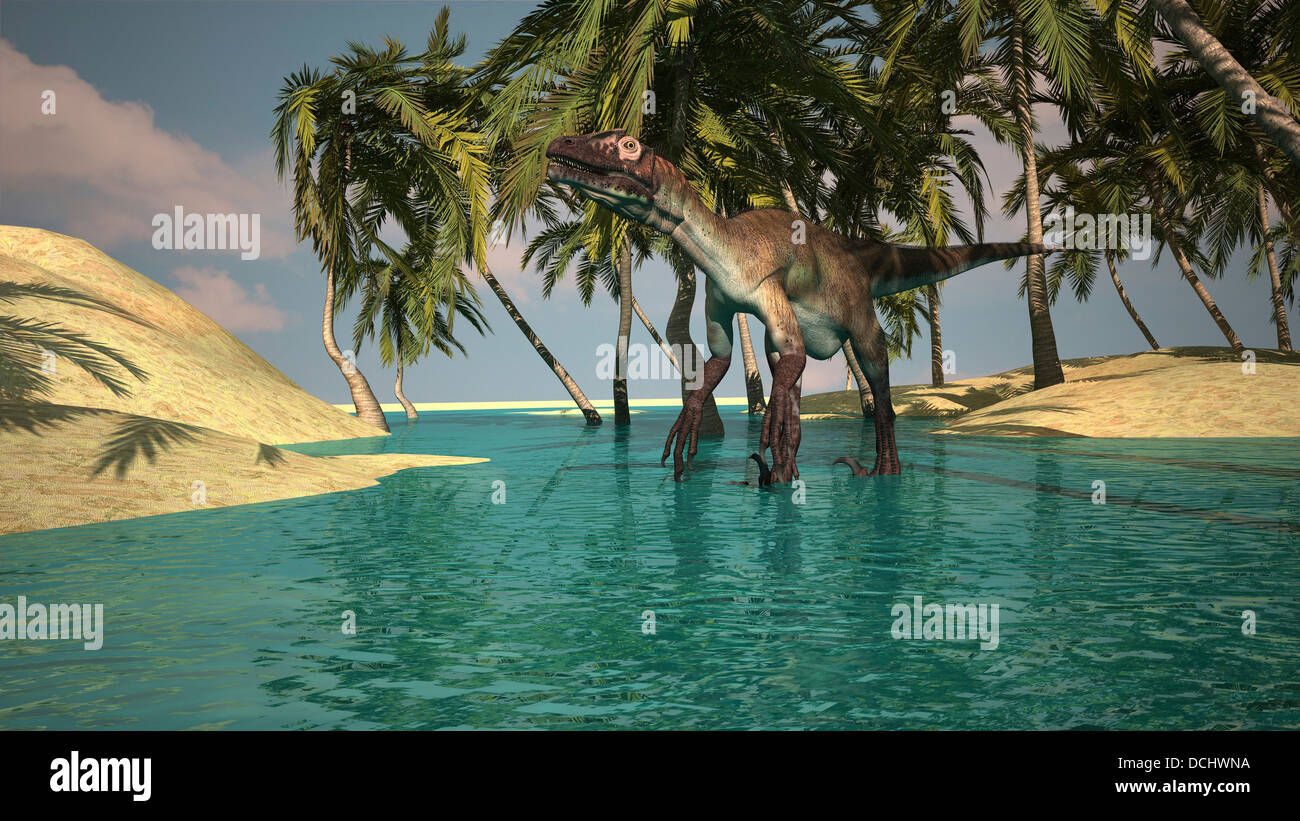 Utahraptor roaming a tropical environment Stock Photo - Alamy