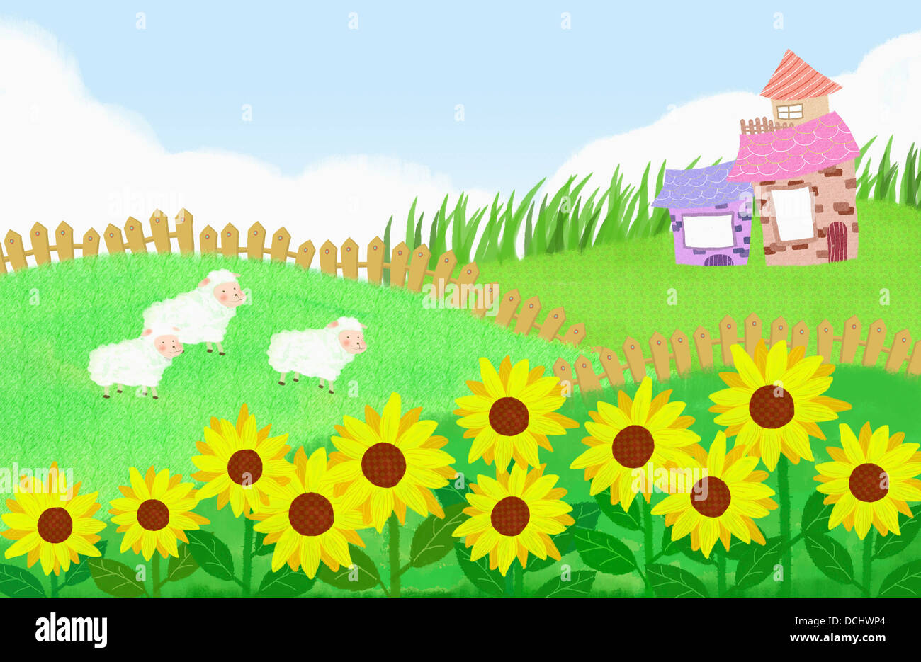 illustration of sheep on a field Stock Photo - Alamy