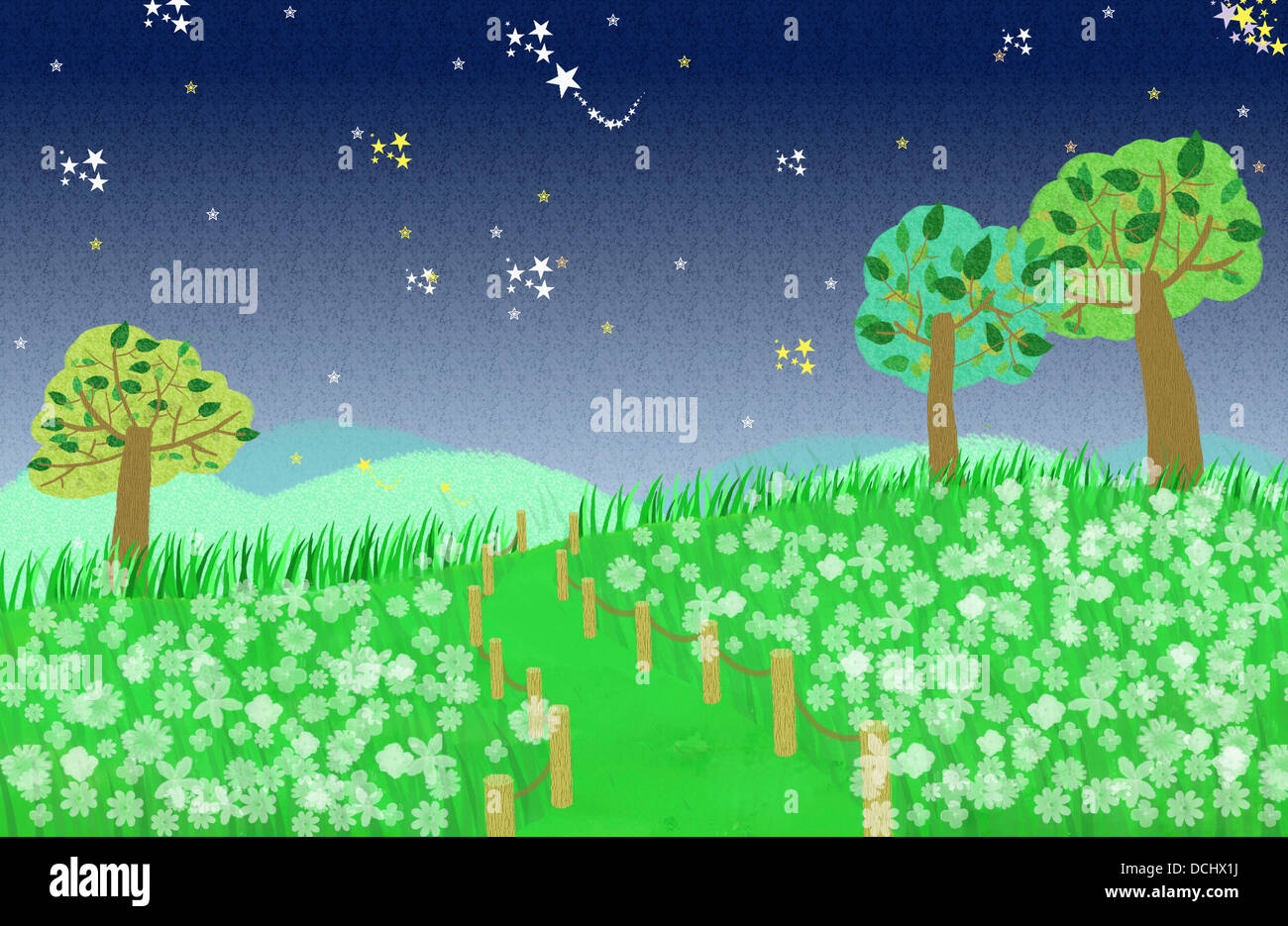 illustration of a field in the night Stock Photo - Alamy