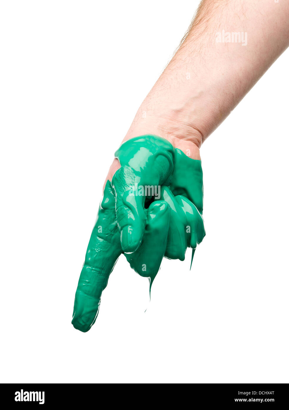 Green painted hand Stock Photo - Alamy