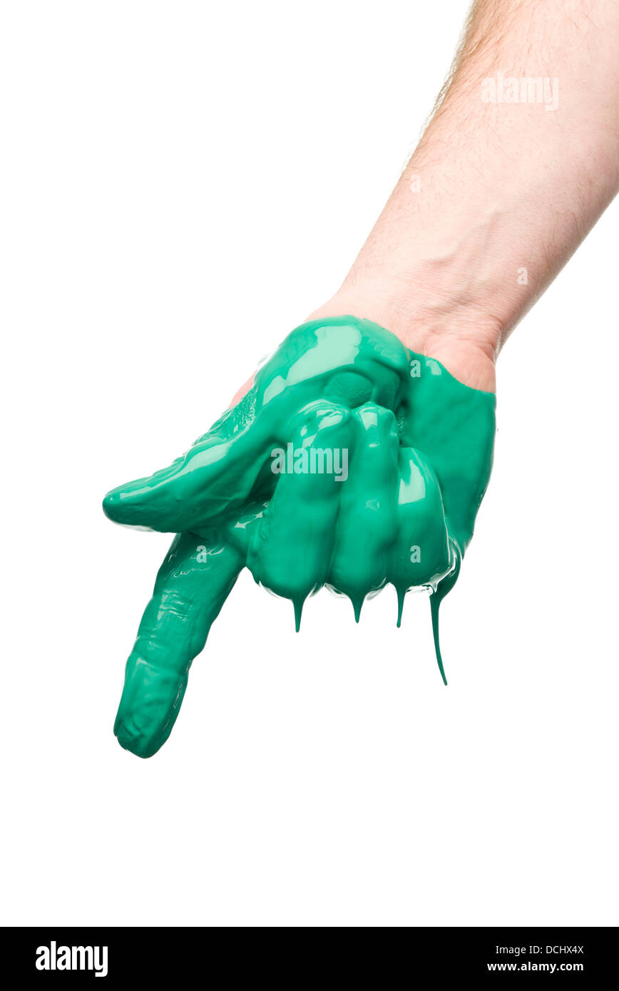 Green painted hand Stock Photo - Alamy