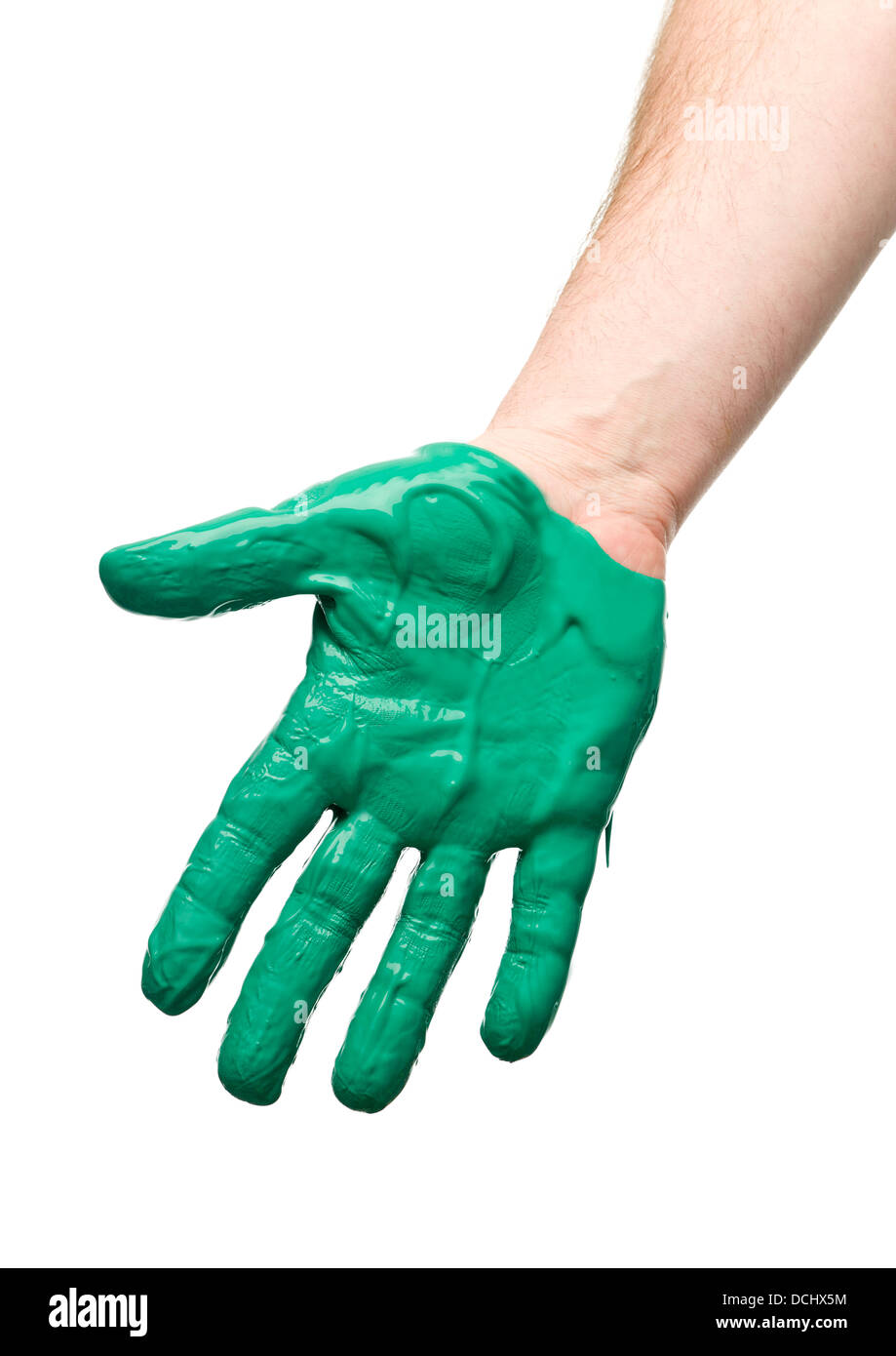 Green painted hand Stock Photo - Alamy