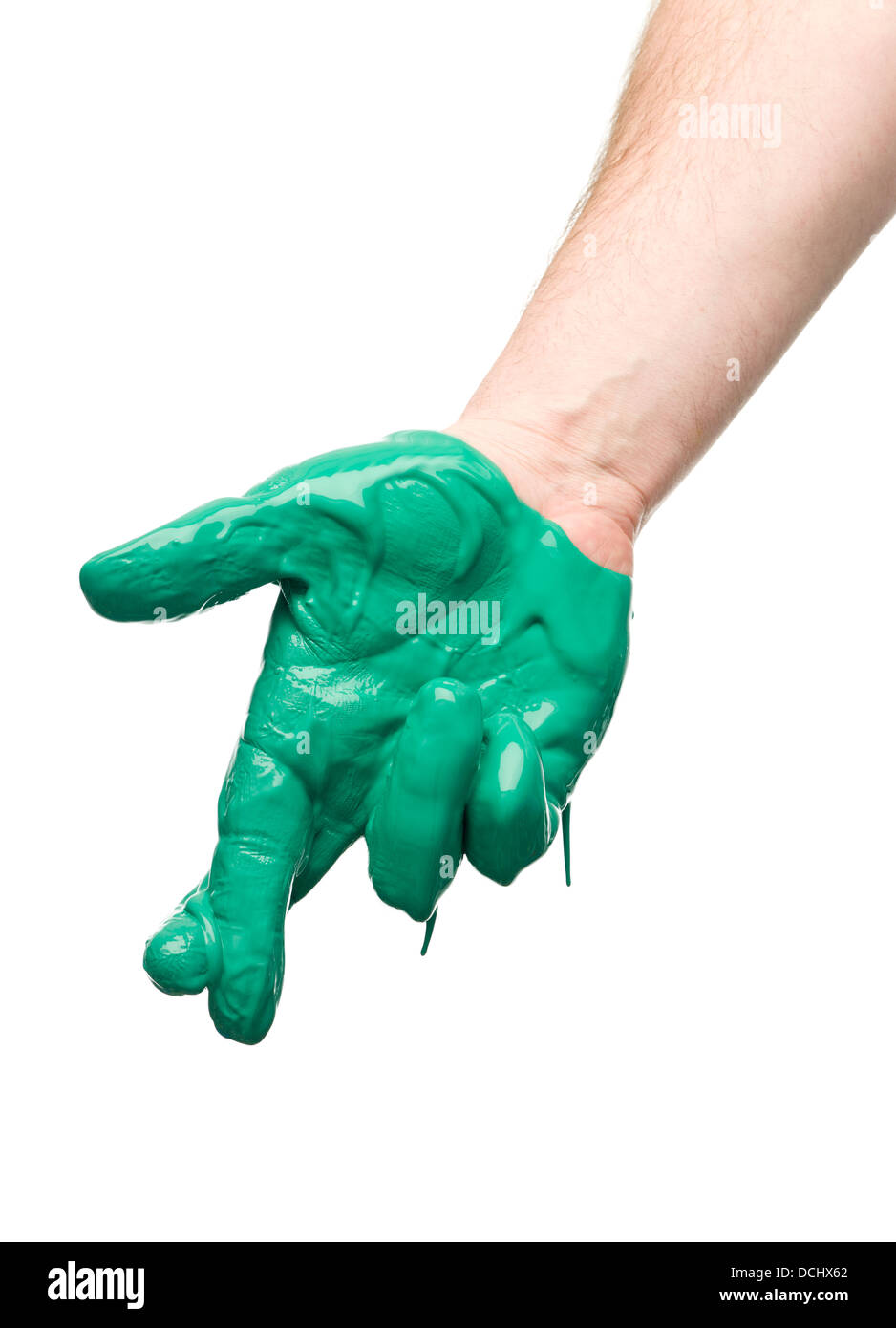 Green painted hand Stock Photo - Alamy