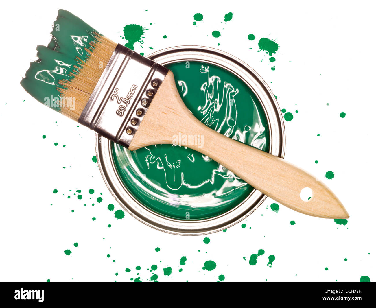 Green Paint can with brush Stock Photo - Alamy