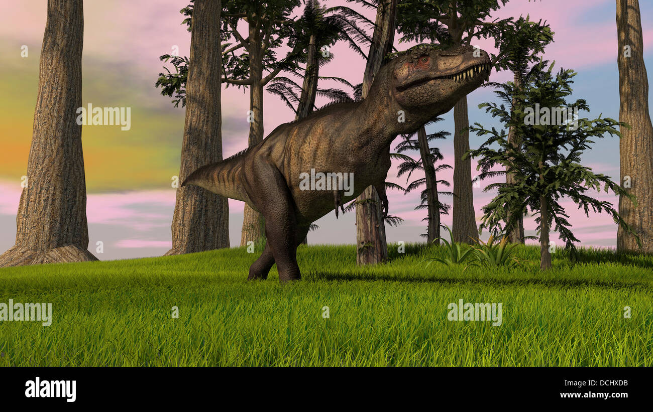 Tyrannosaurus Rex hunting in grasslands Stock Photo - Alamy