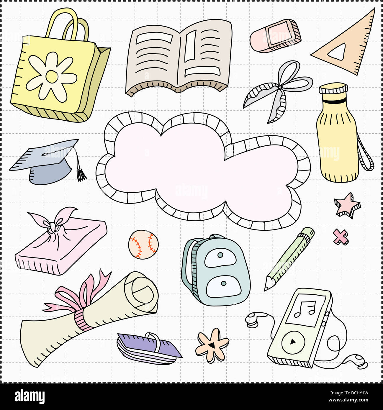 an illustration of school related objects Stock Photo - Alamy