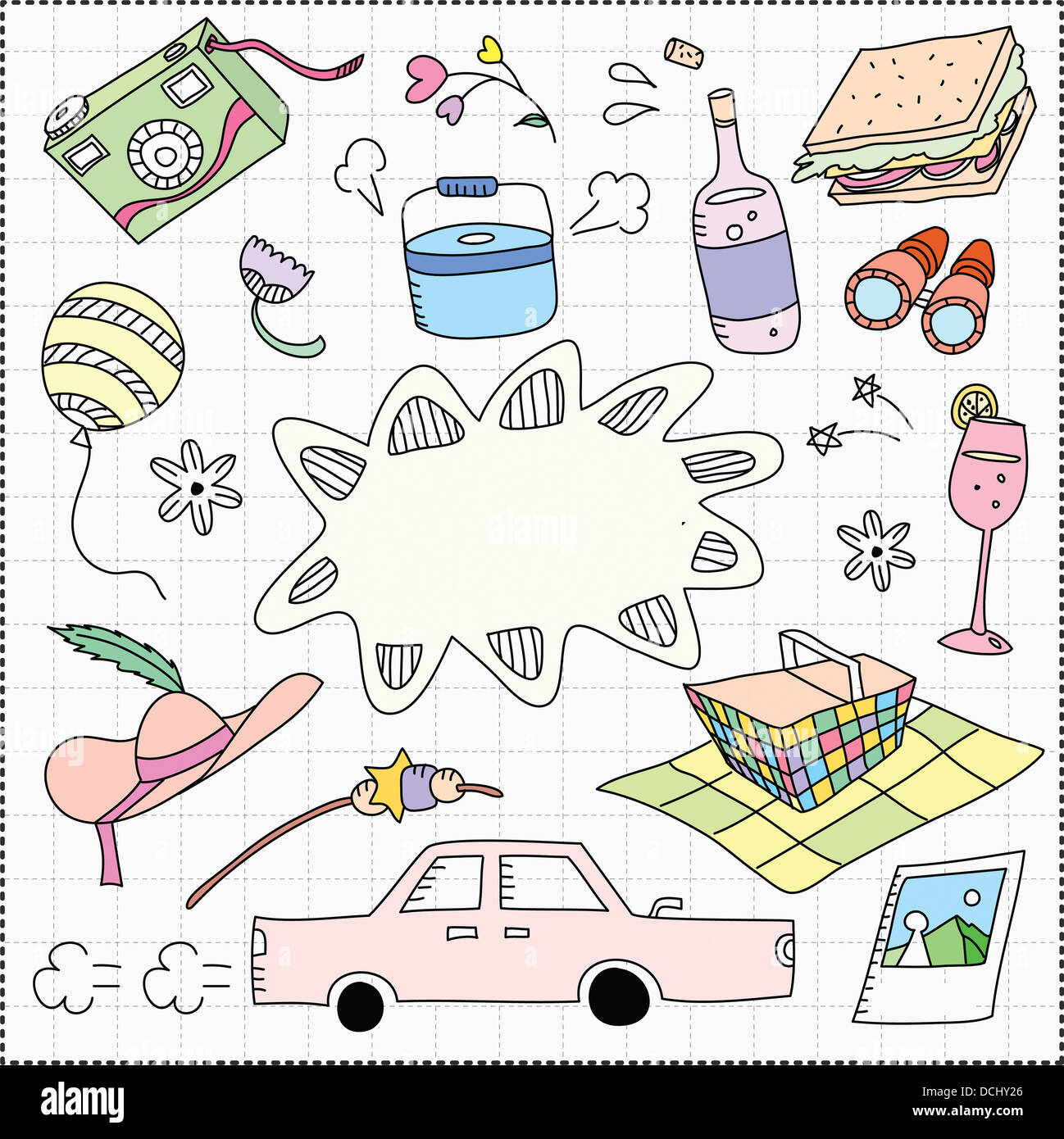 an illustration of picnic related objects Stock Photo - Alamy