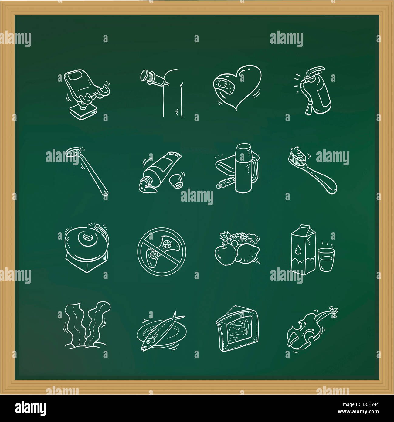 icon sets on a blackboard Stock Photo - Alamy