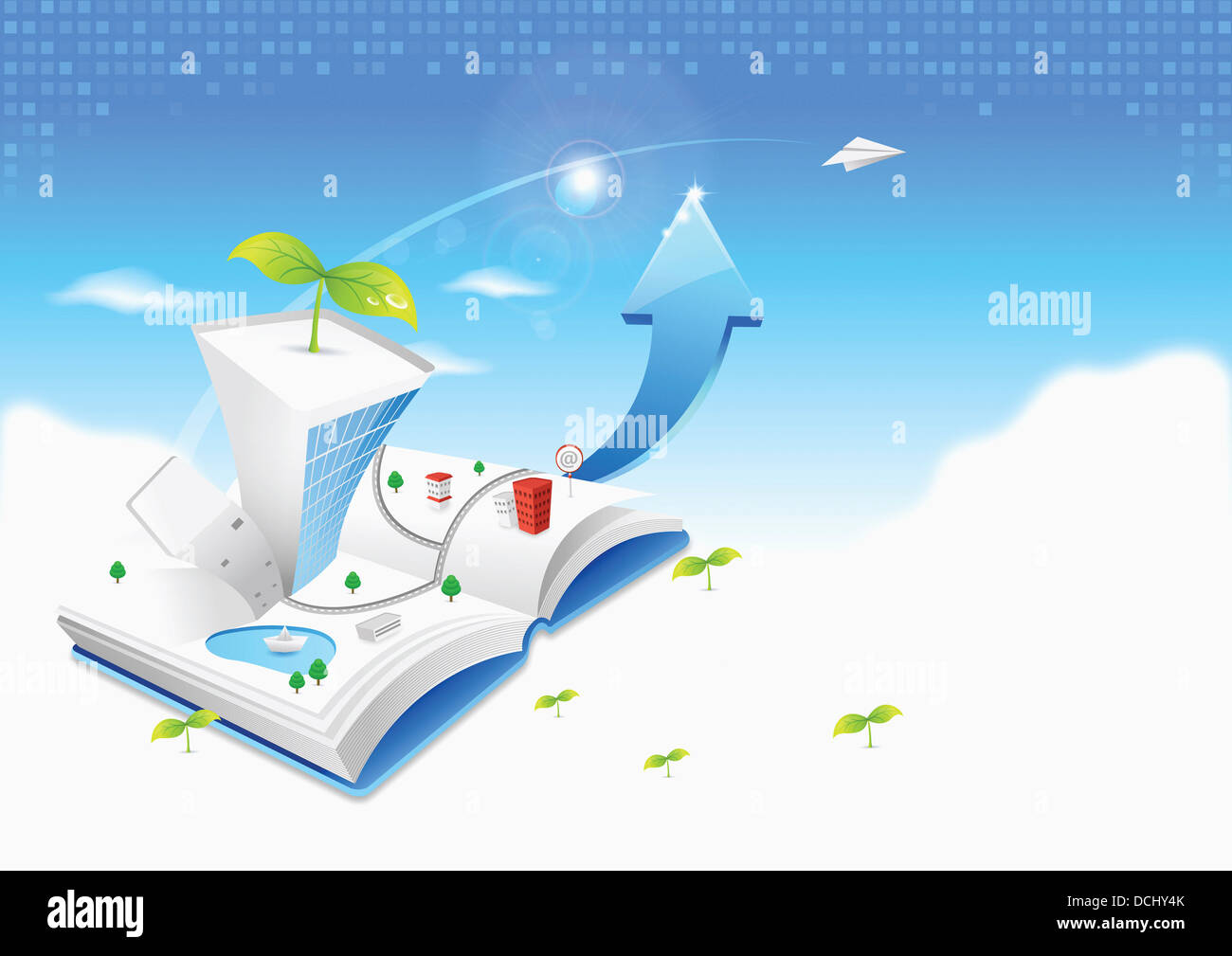 an illustration of an open book with a tower Stock Photo - Alamy