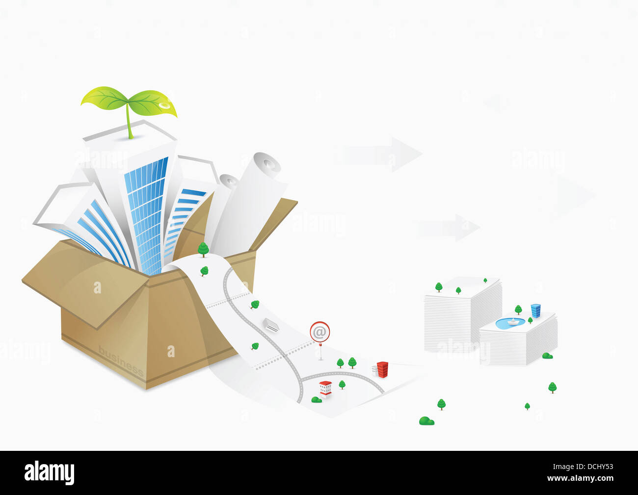 an illustration of a box with towers inside it Stock Photo - Alamy