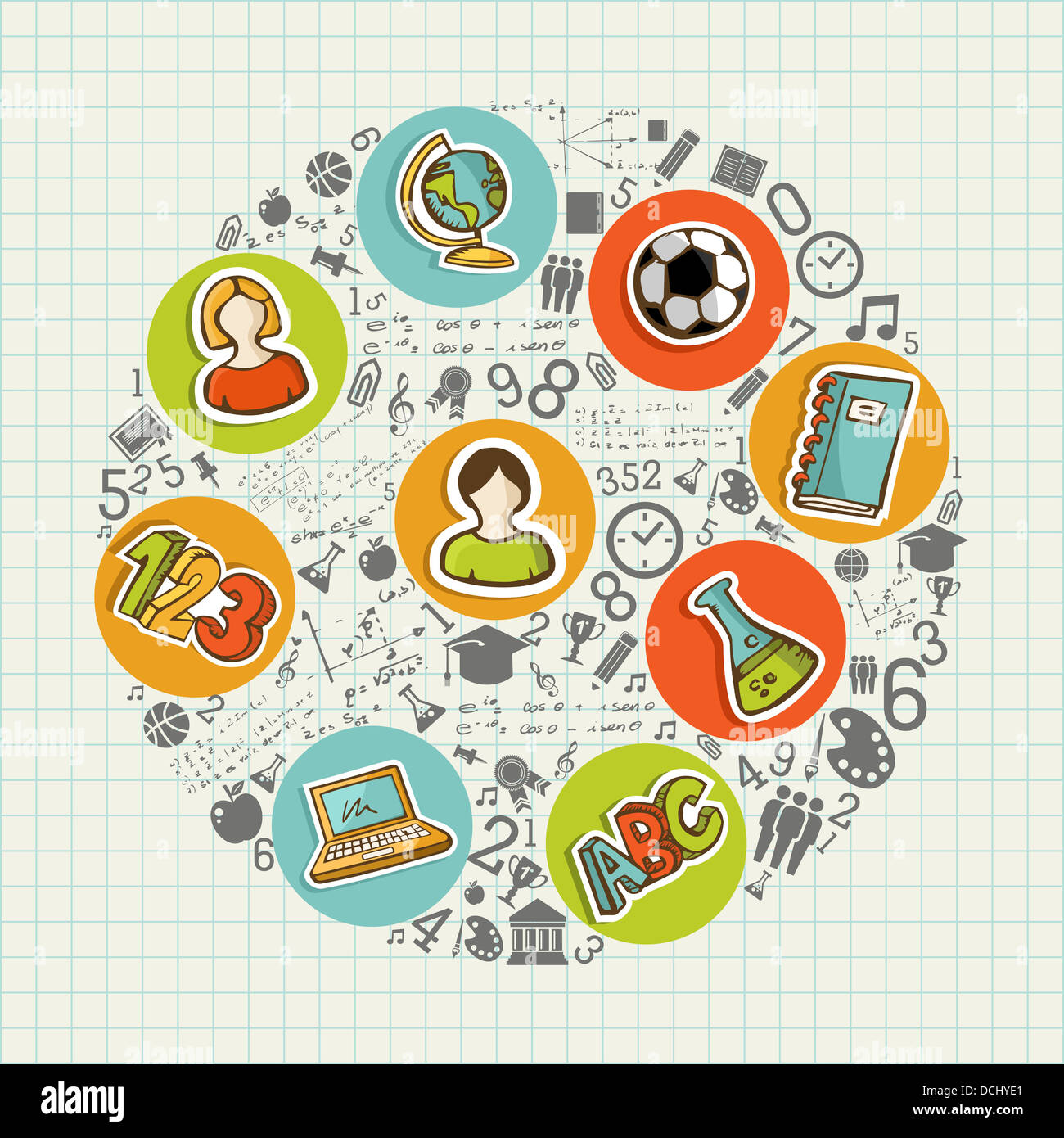 Back to School education colorful circle icons. Vector layered for easy ...