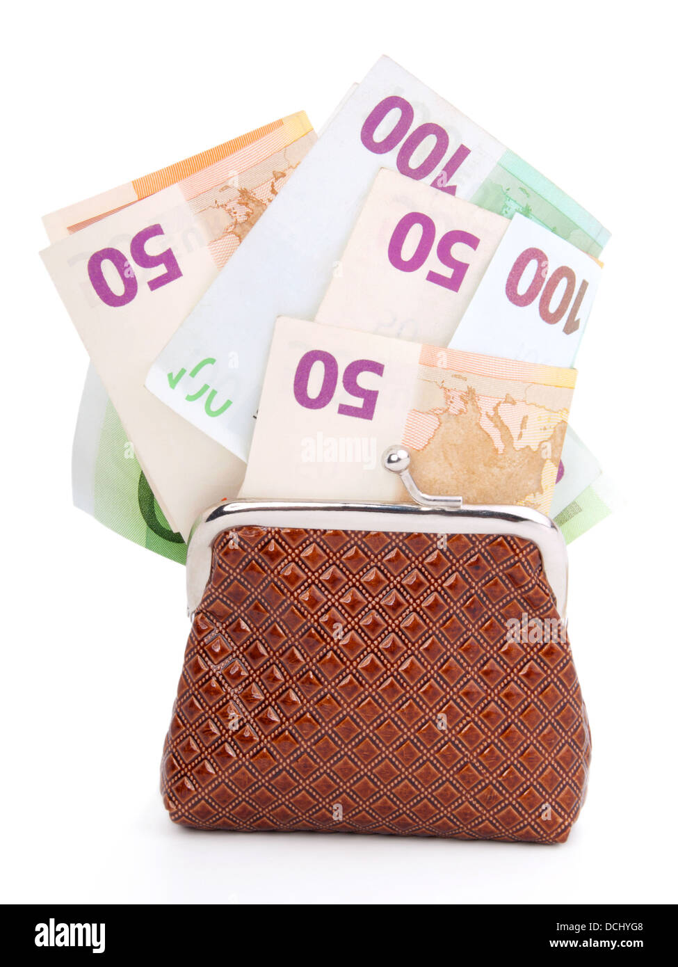Euro money in purse, isolated on white Stock Photo - Alamy