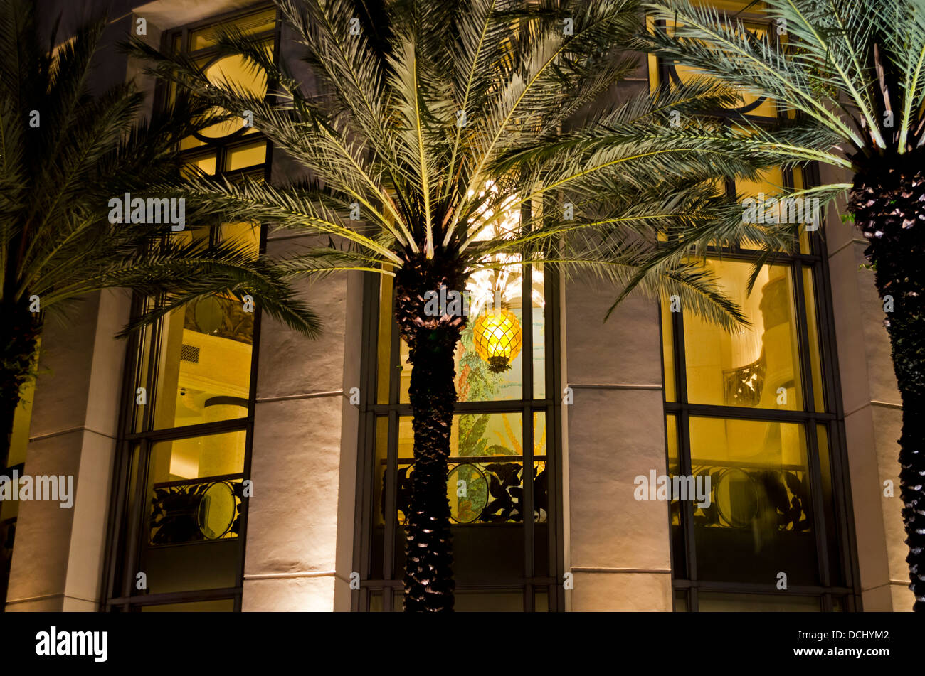 View through the window of the Loews Miami Beach hotel in the evening ...