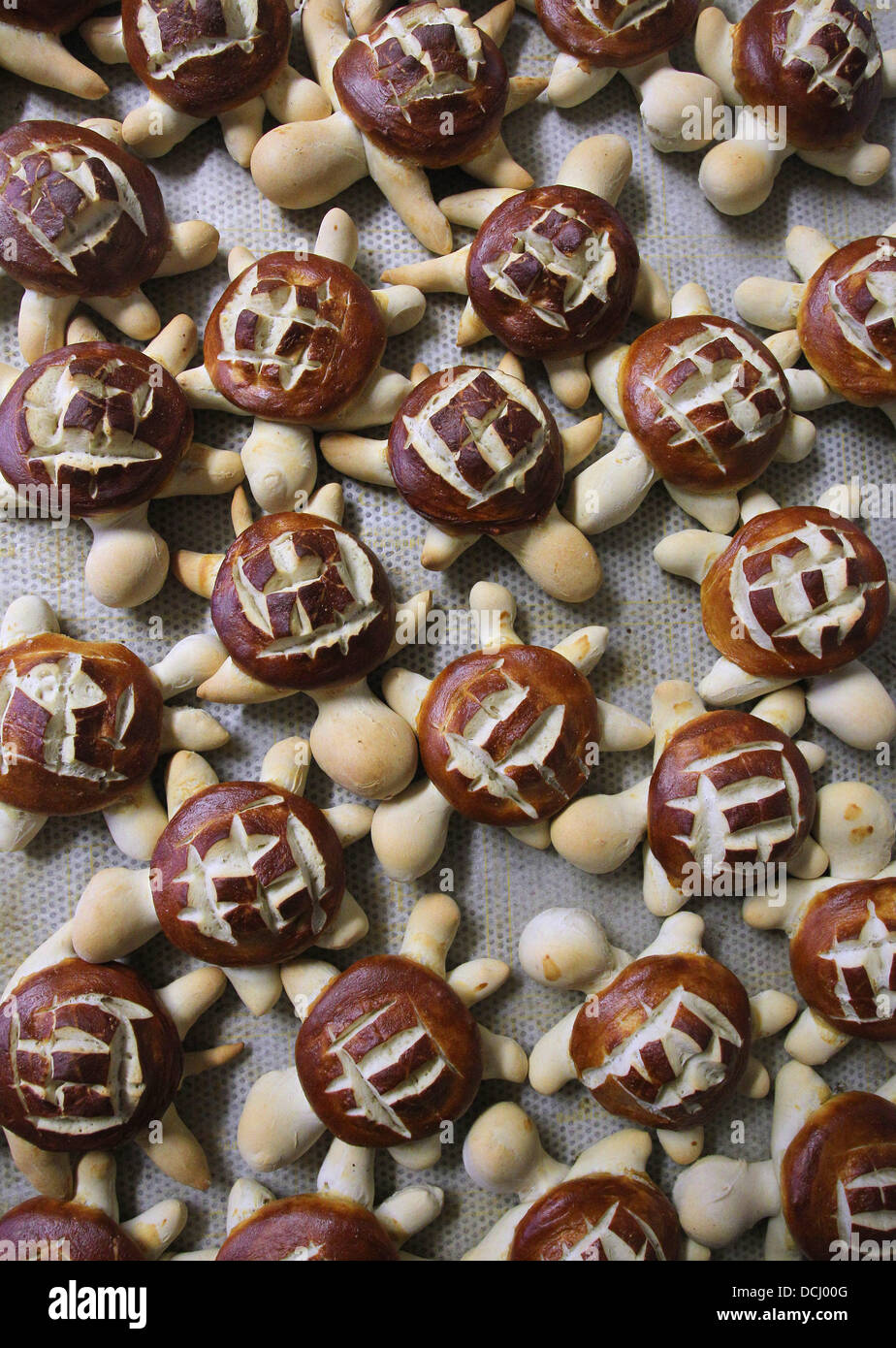 Kaufbeuren, Germany. 19th Aug, 2013. Freshly baled turtle-shaped lye ...