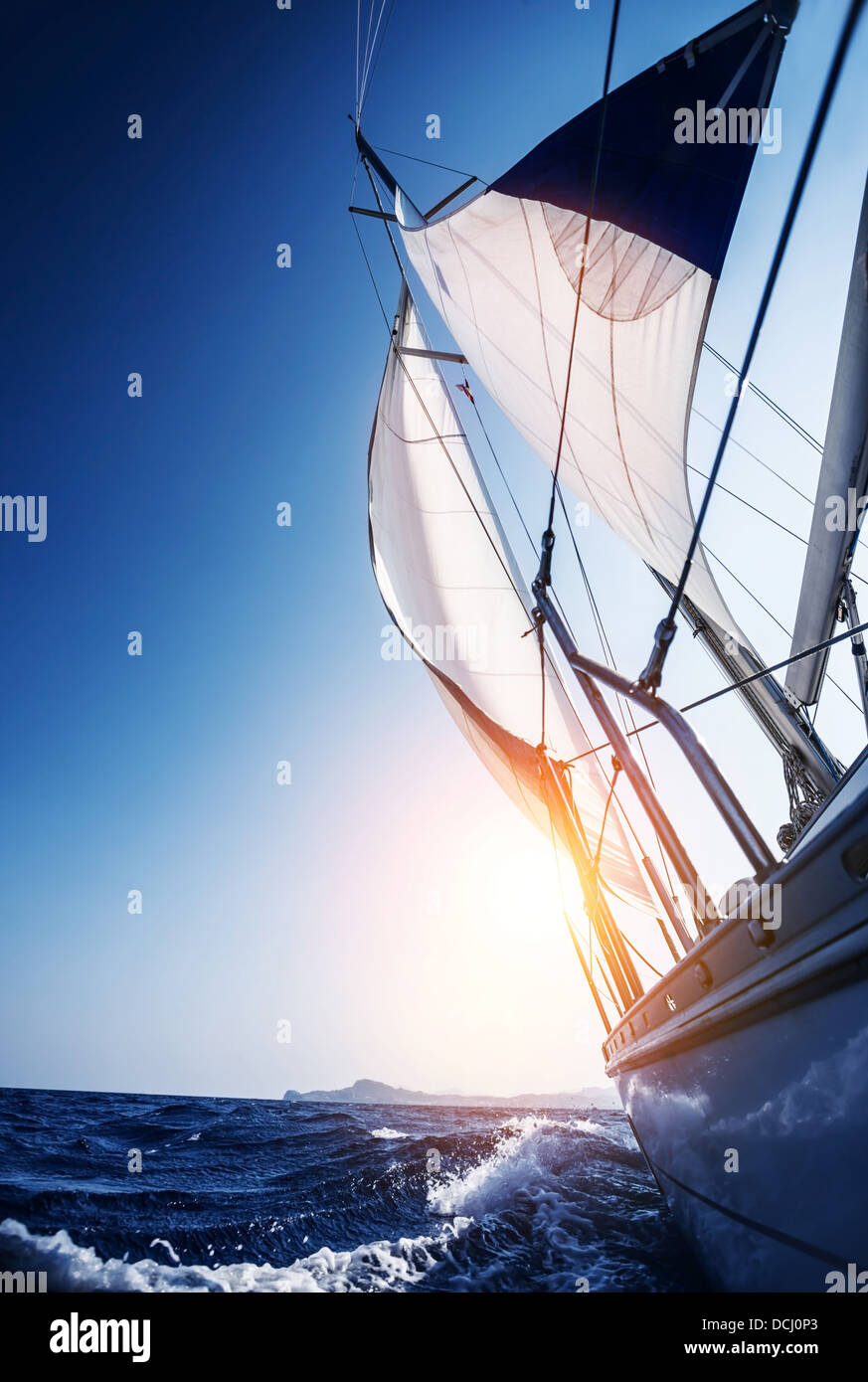Sail boat in action, summer adventure, luxury water transport, sunset ...