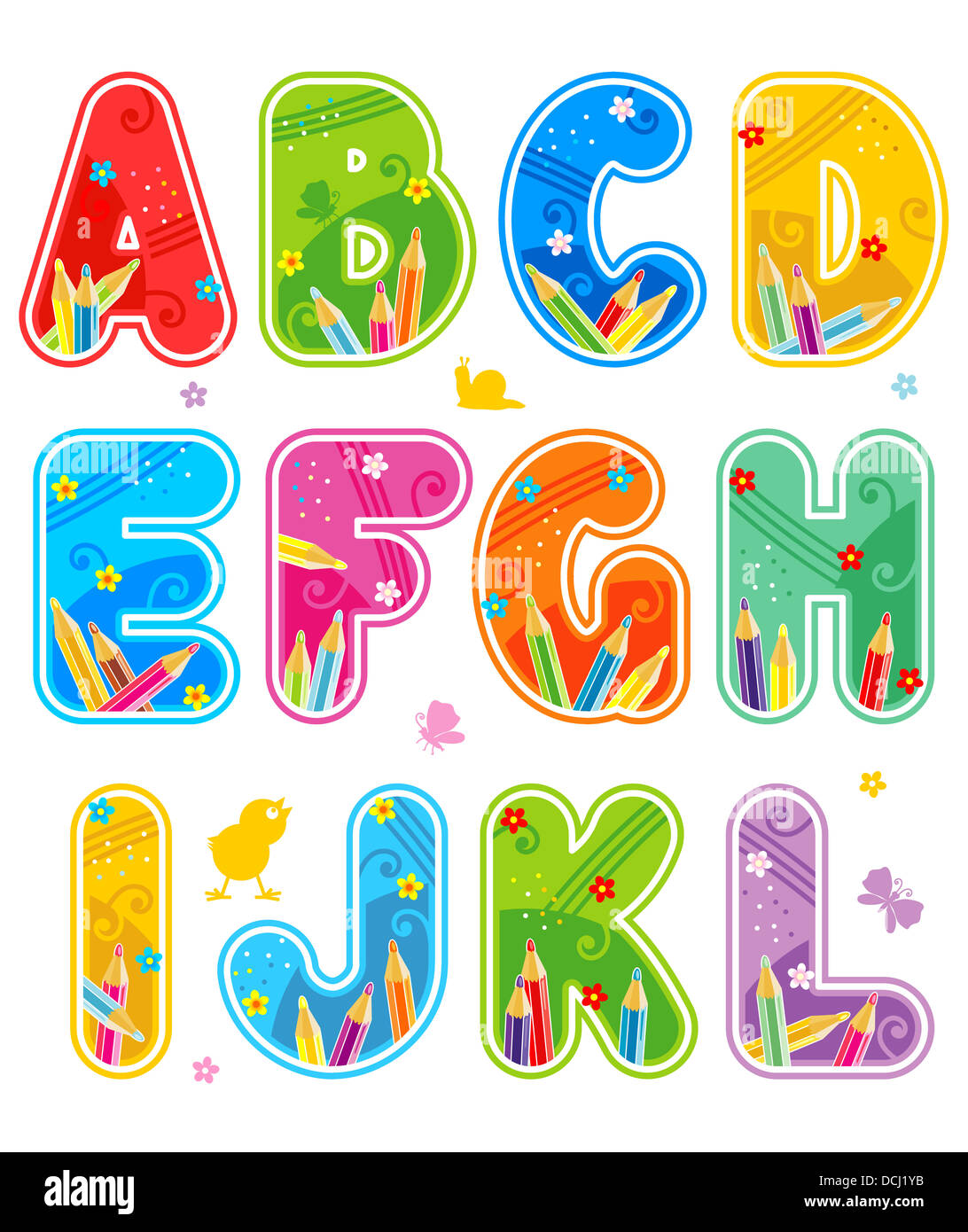 Colorful decorated spring, summer or school alphabet set, part 1 (of 4 ...