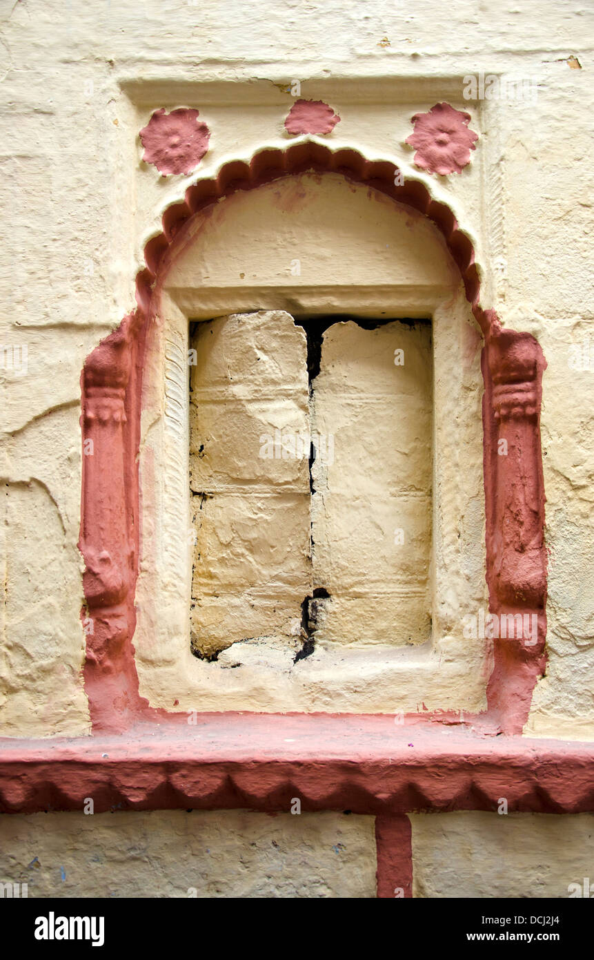historical aged and ornamental house window in Varanasi city, India ...