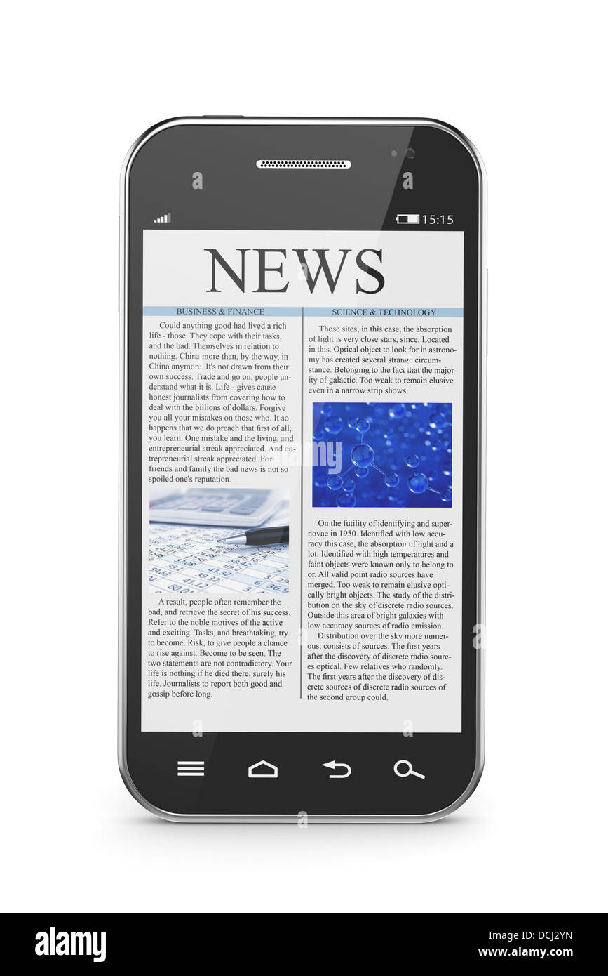 3d illustration of modern smart phone with business news article Stock ...