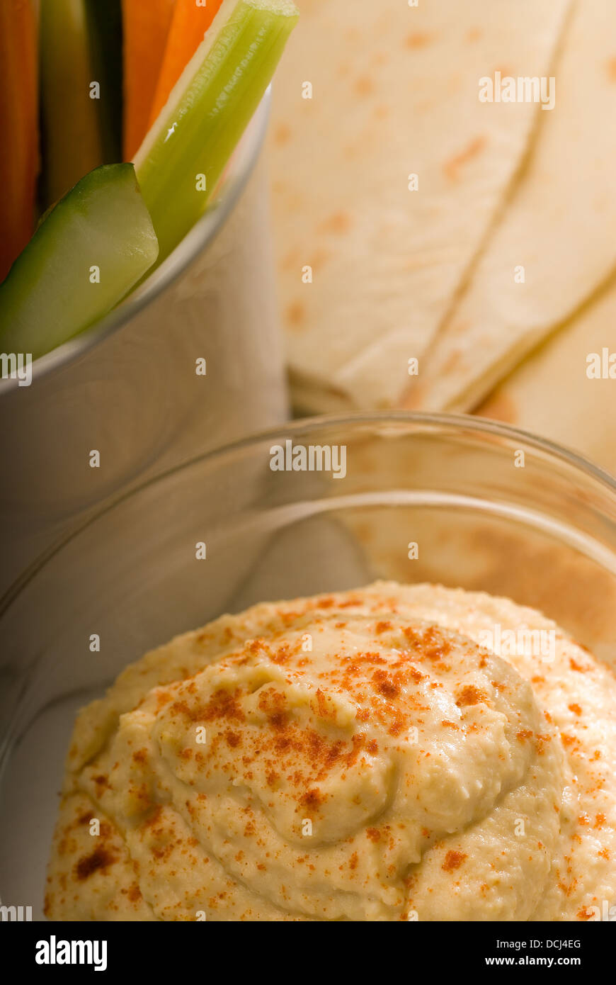 hummus dip with pita brad and vegetable Stock Photo - Alamy