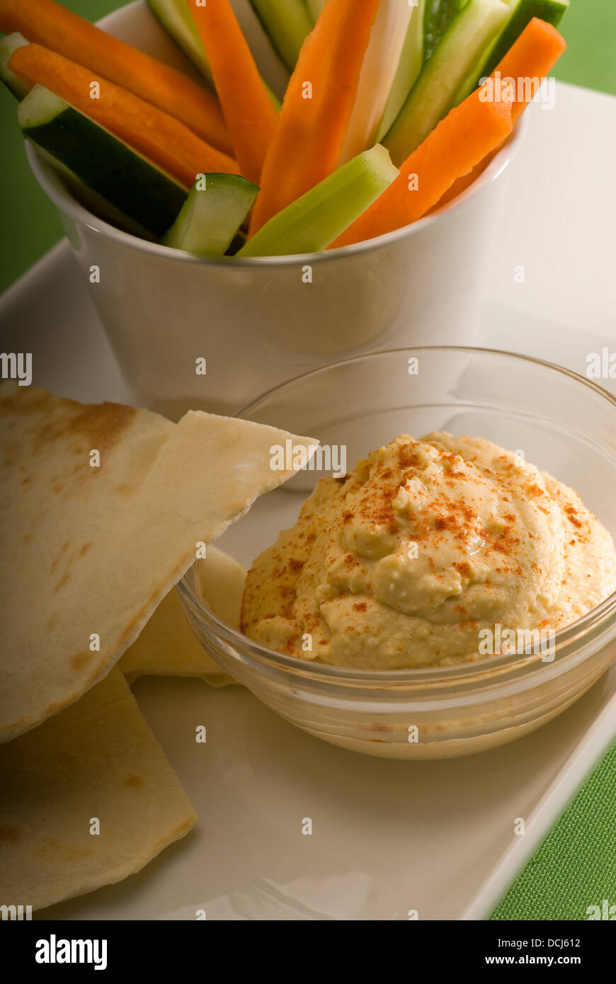 hummus dip with pita bread and vegetable Stock Photo - Alamy