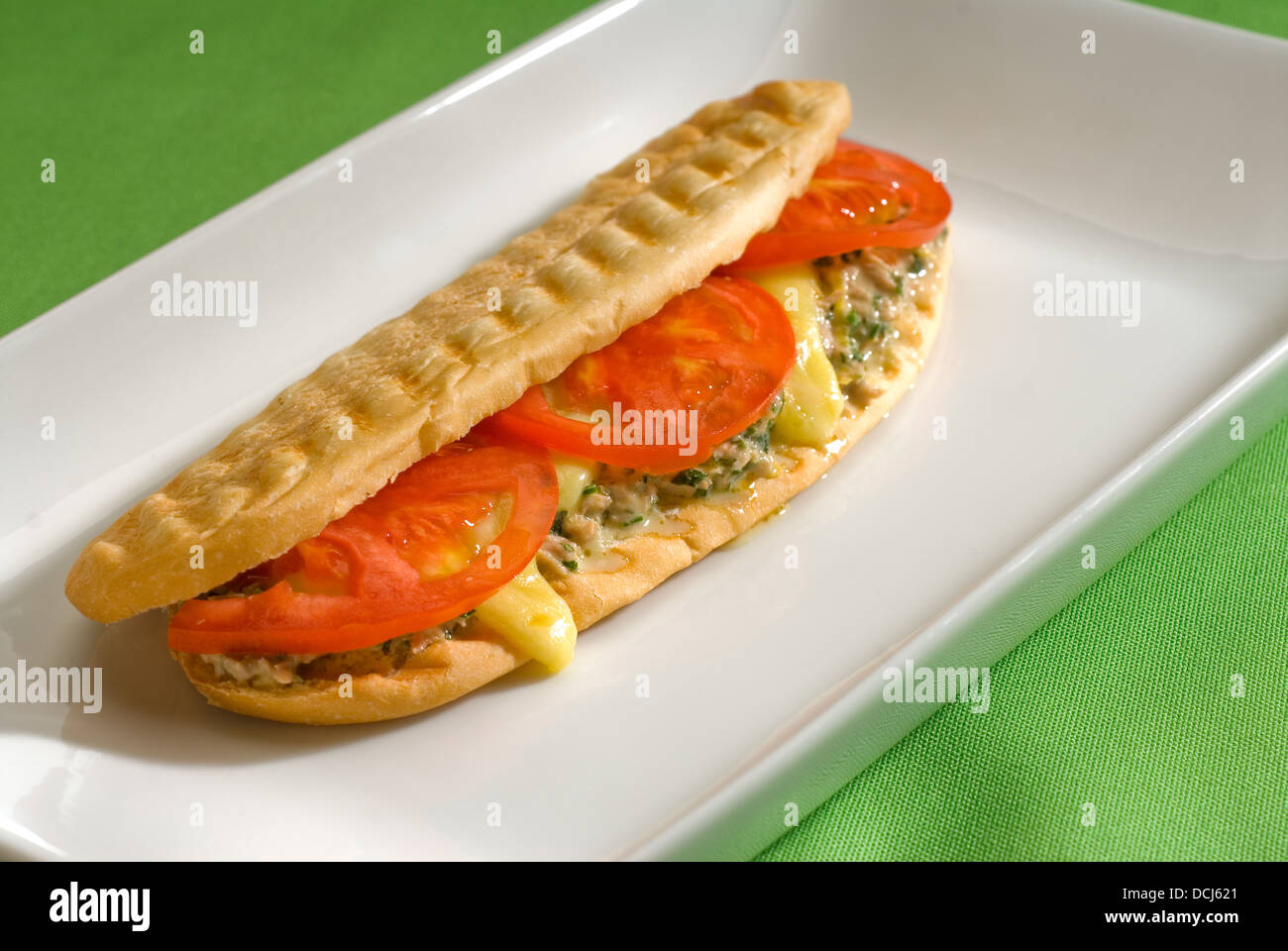 tuna tomato and cheese grilled panini sandwich Stock Photo - Alamy