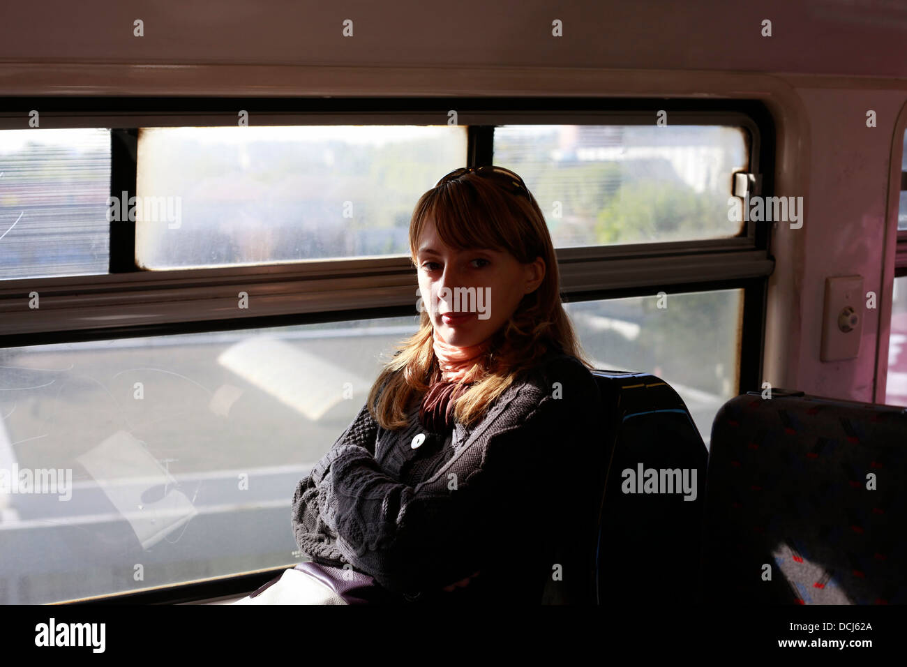 woman in train Stock Photo - Alamy
