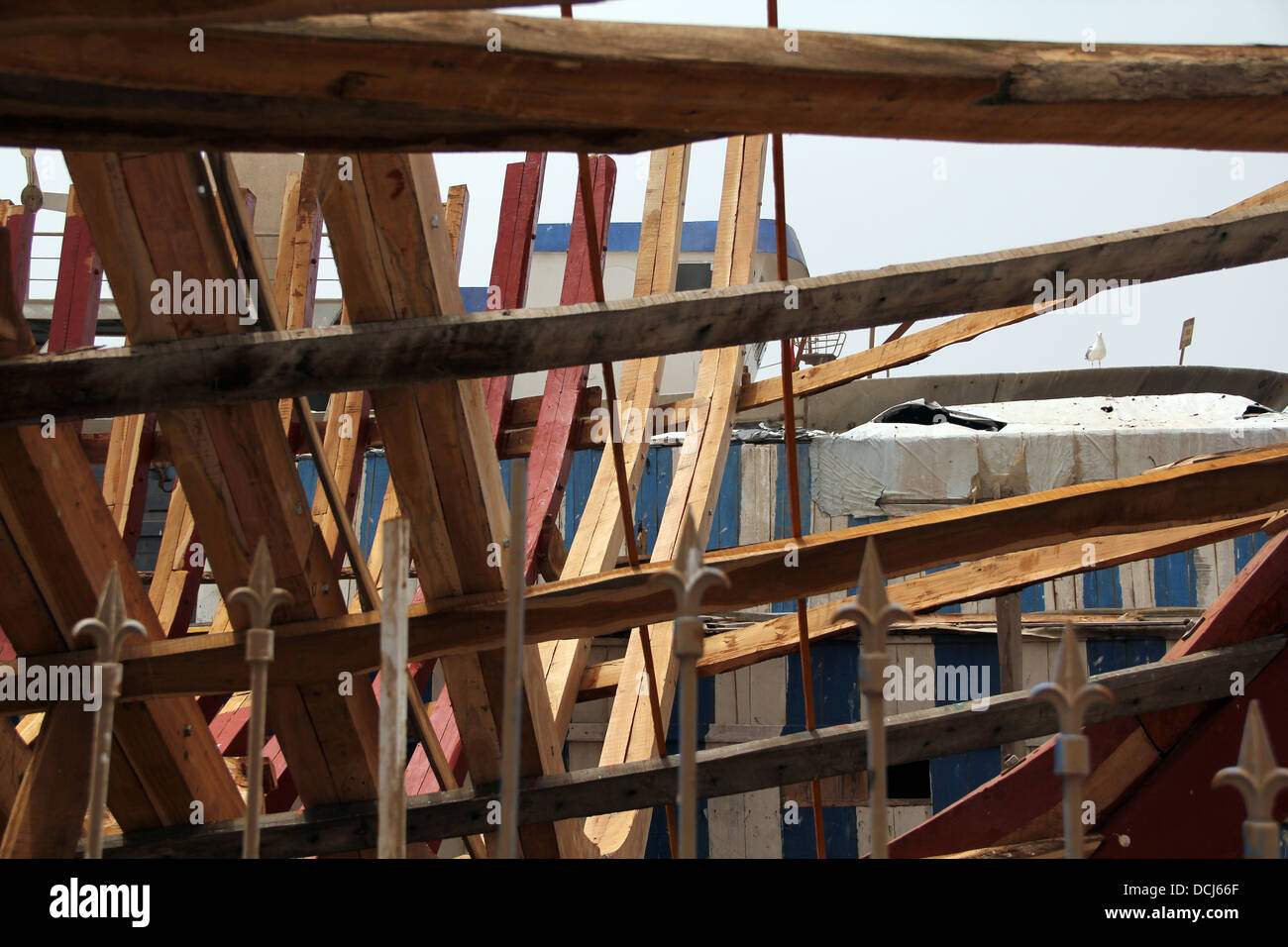 ribs of a ship colorfully on display in the port town of essaouria ...