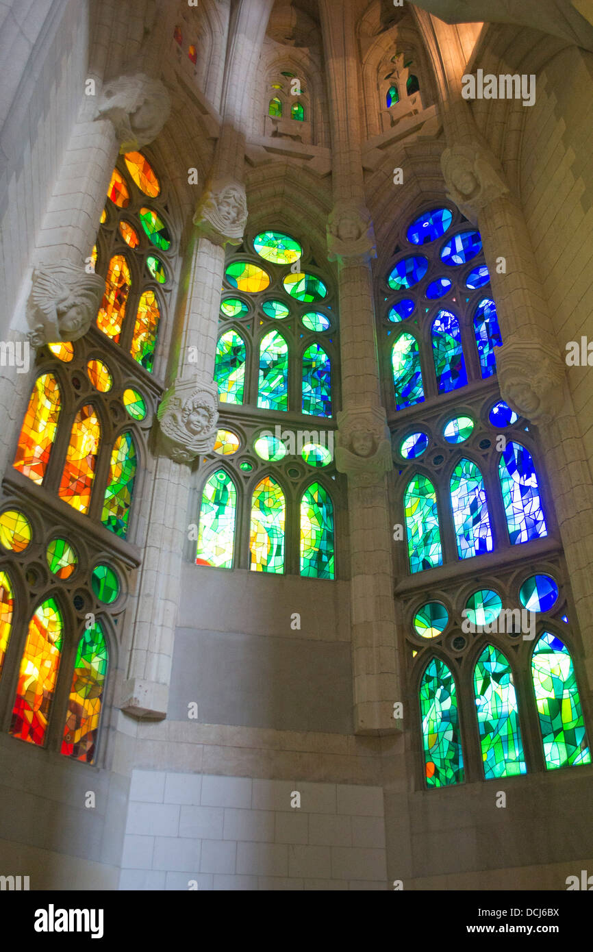 Stained Glass Window inside the Sagrada Familia, Barcelona, Catalonia ...