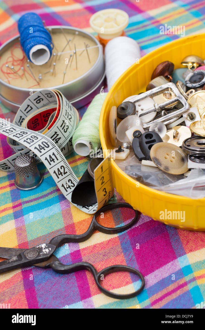 Instruments of repairman clothing and thread Stock Photo - Alamy