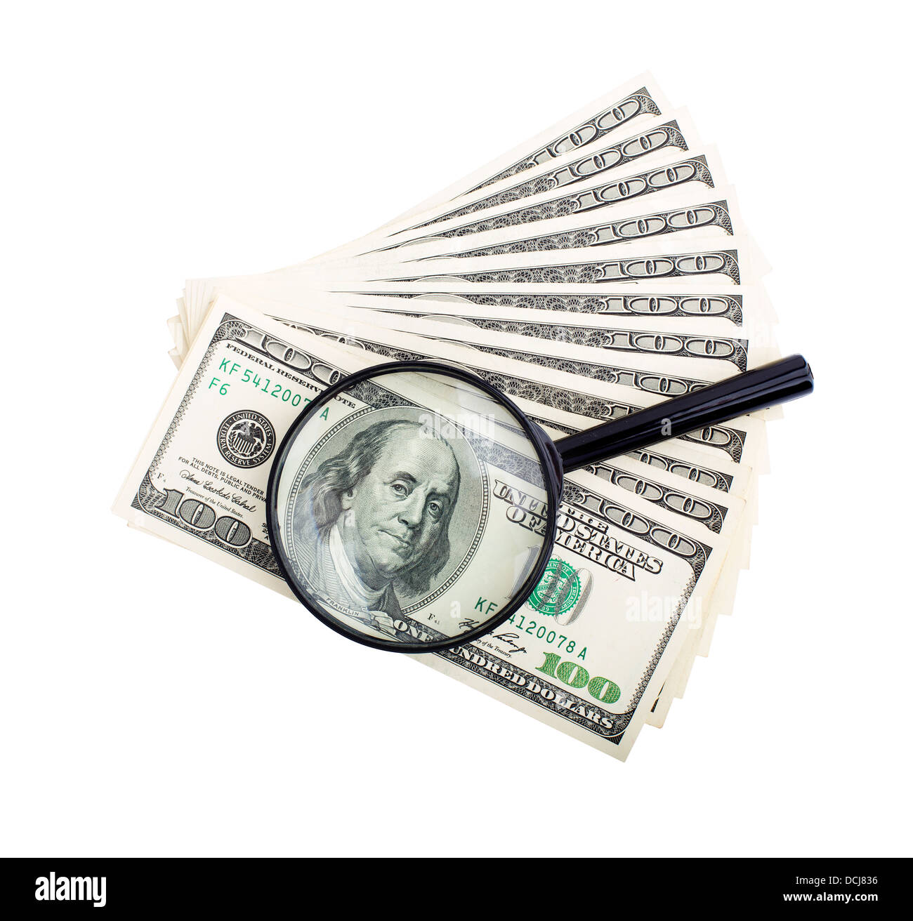 Dollars and black magnifying glass Stock Photo - Alamy